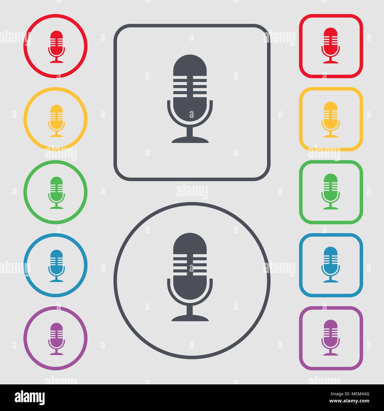 microphone icon sign. symbol on the Round and square buttons with frame ...