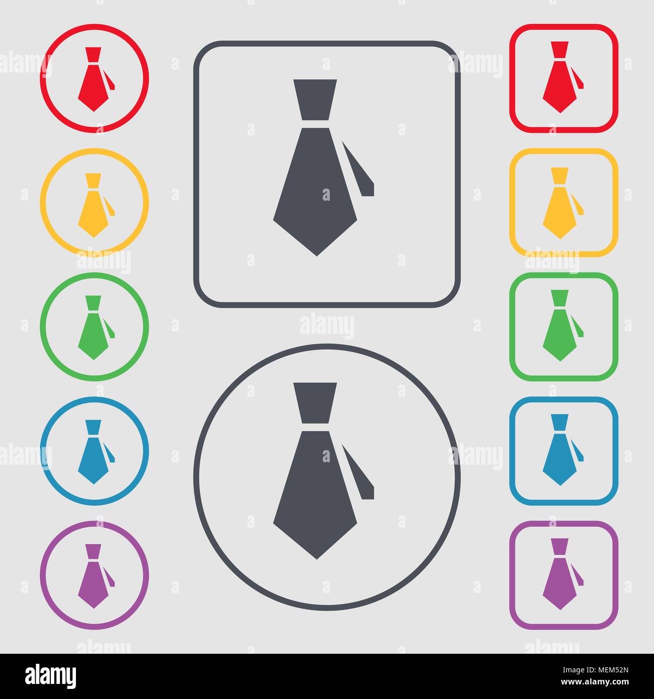 tie icon sign. symbol on the Round and square buttons with frame ...
