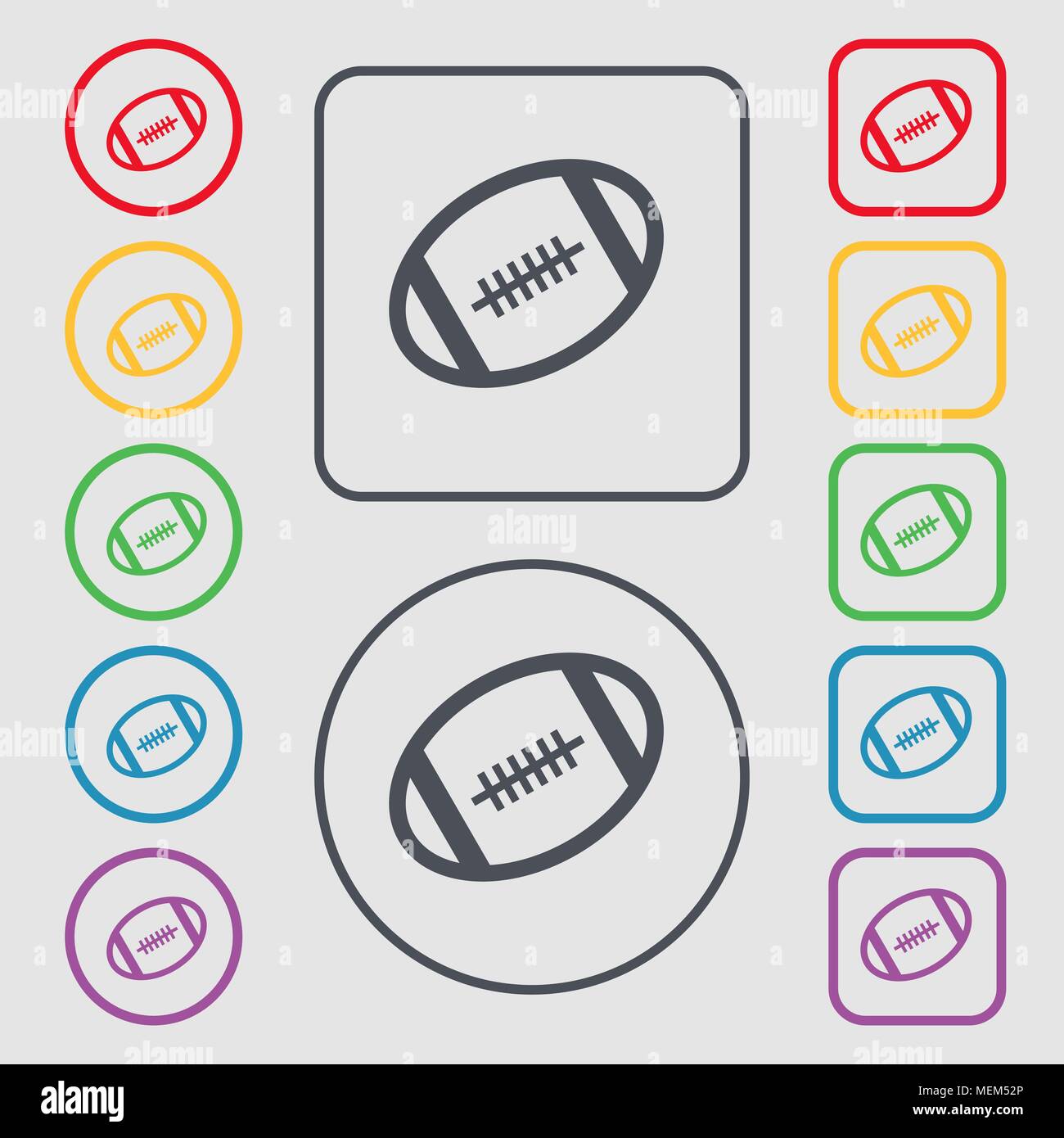 american football icon sign. symbol on the Round and square buttons ...