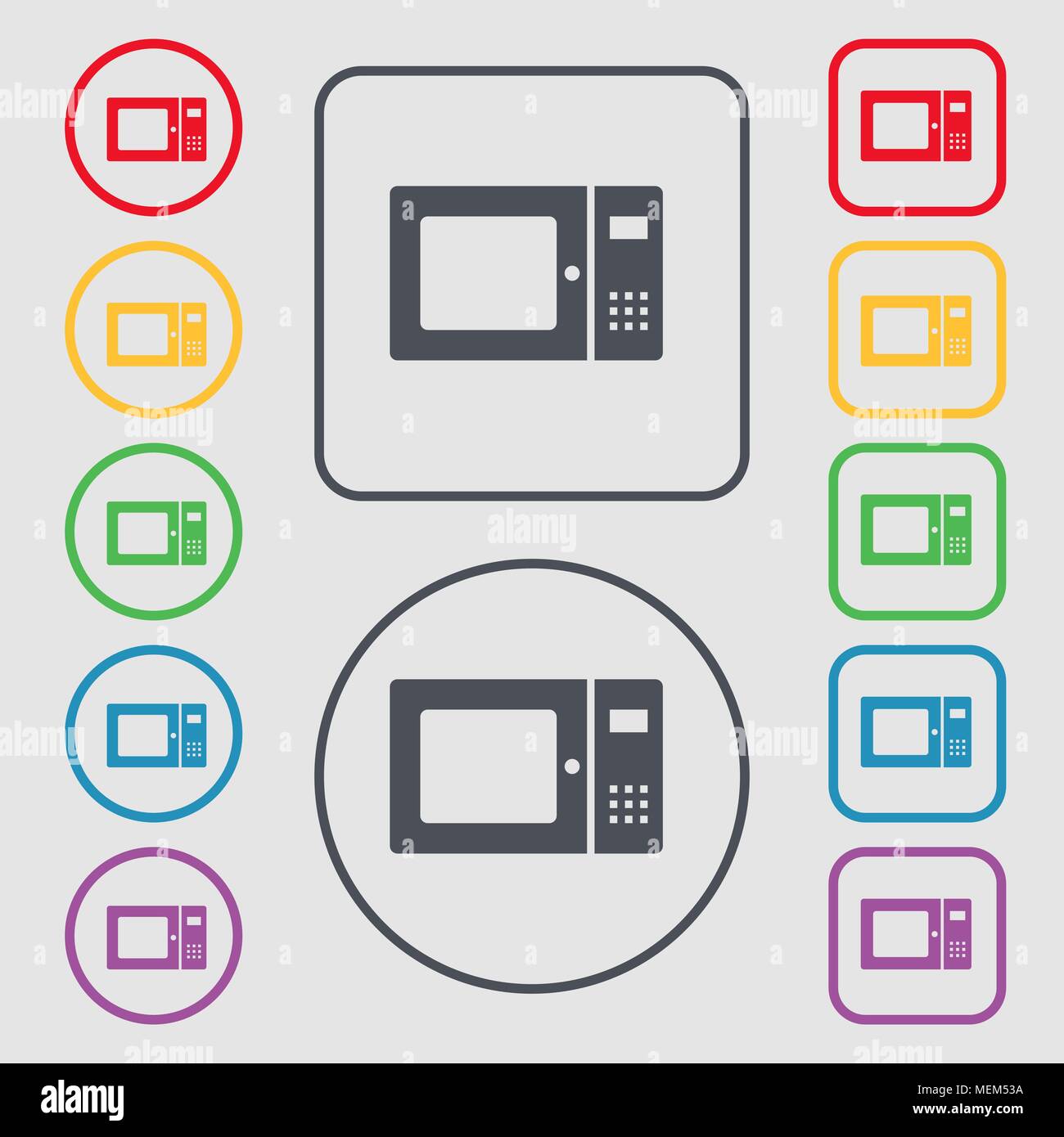 microwave icon sign. symbol on the Round and square buttons with frame ...