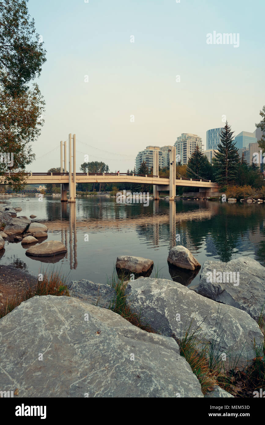 Calgary cityscape from Prince's Island in Alberta, Canada Stock Photo ...