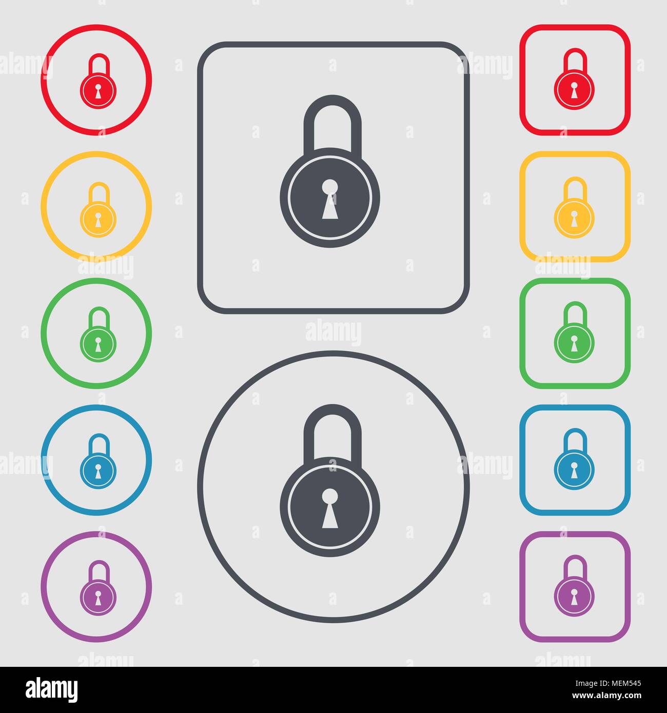 closed lock icon sign. symbol on the Round and square buttons with ...