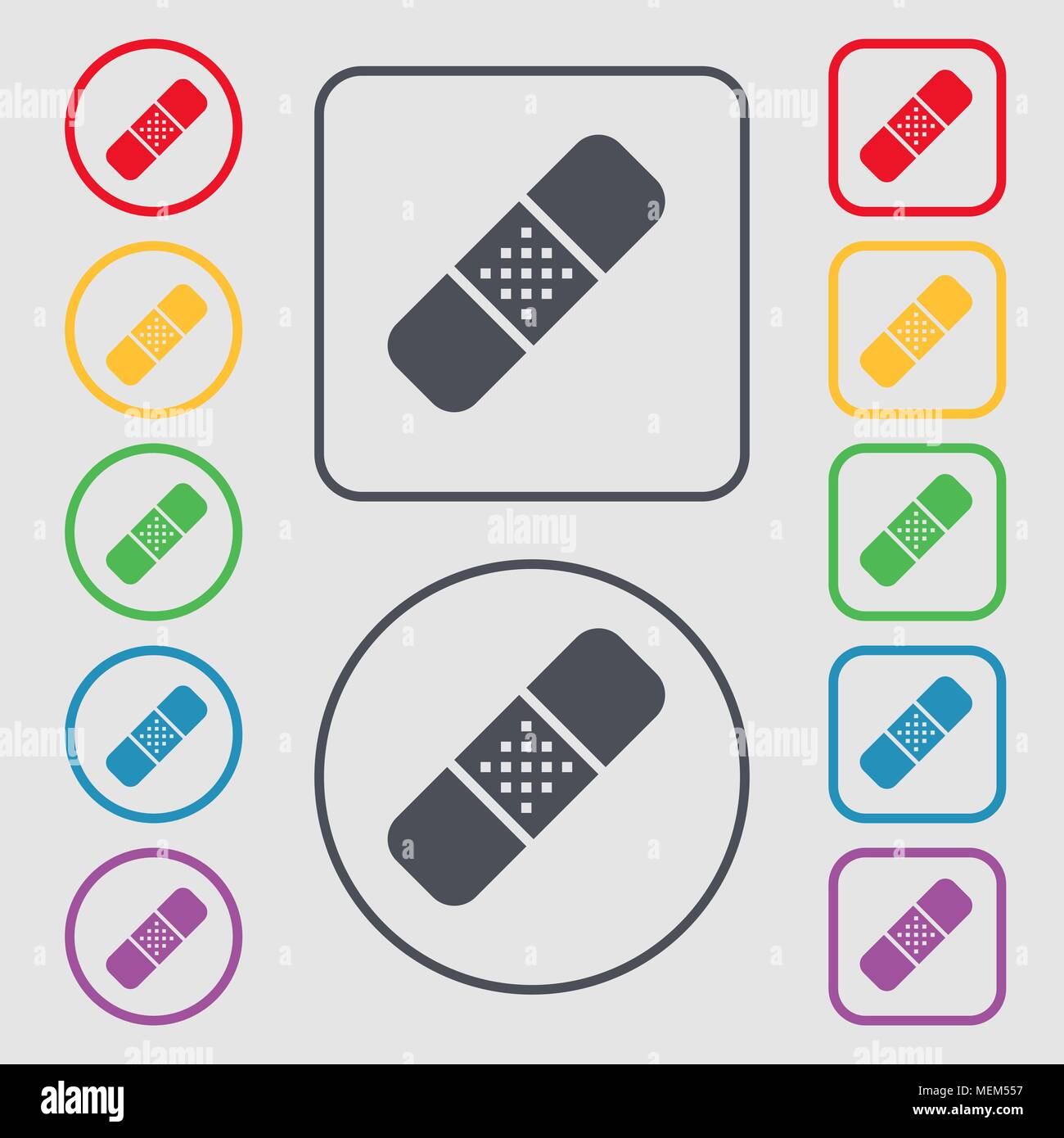 Plaster icon sign. symbol on the Round and square buttons with frame ...