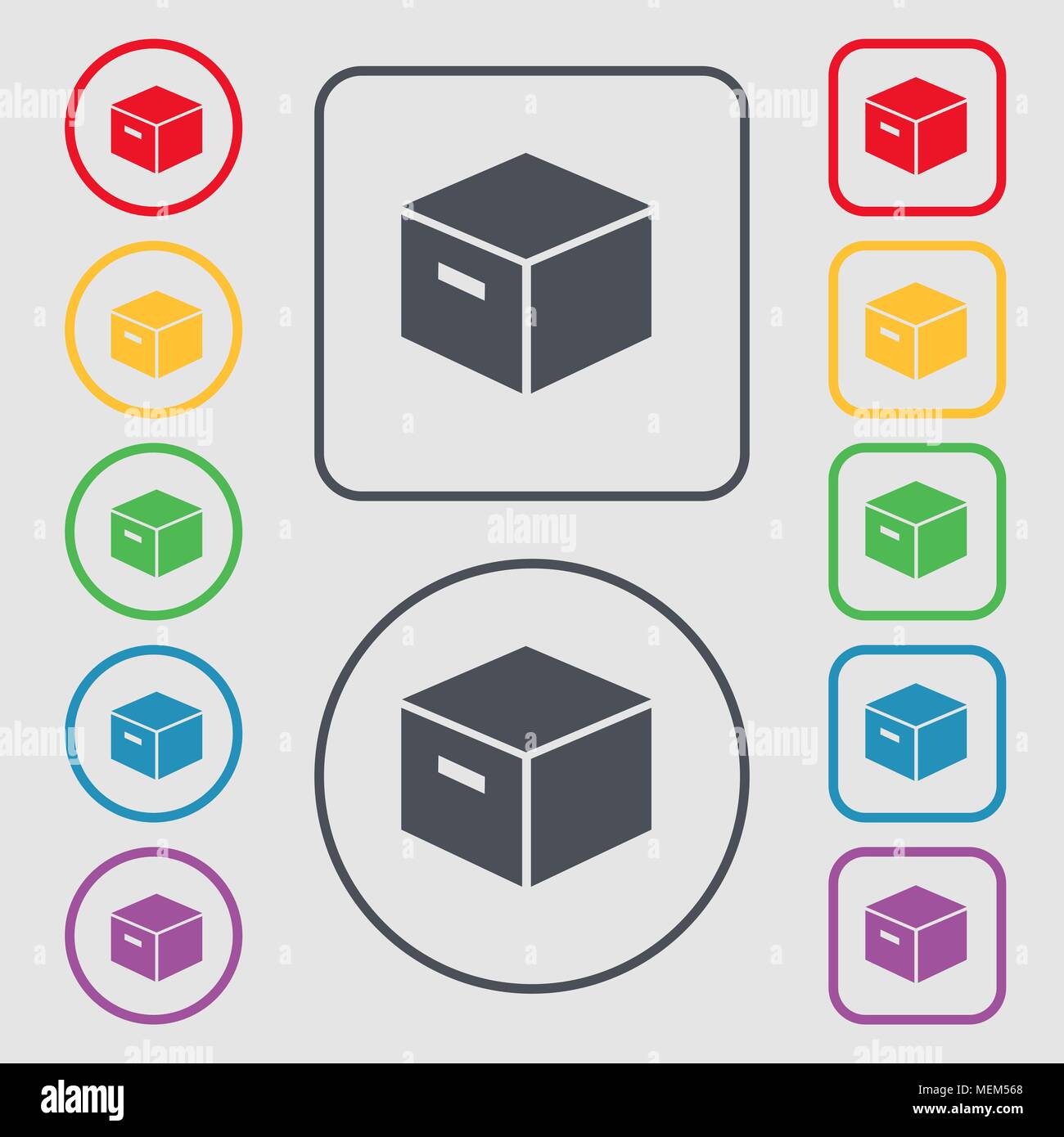 packaging cardboard box icon sign. symbol on the Round and square ...