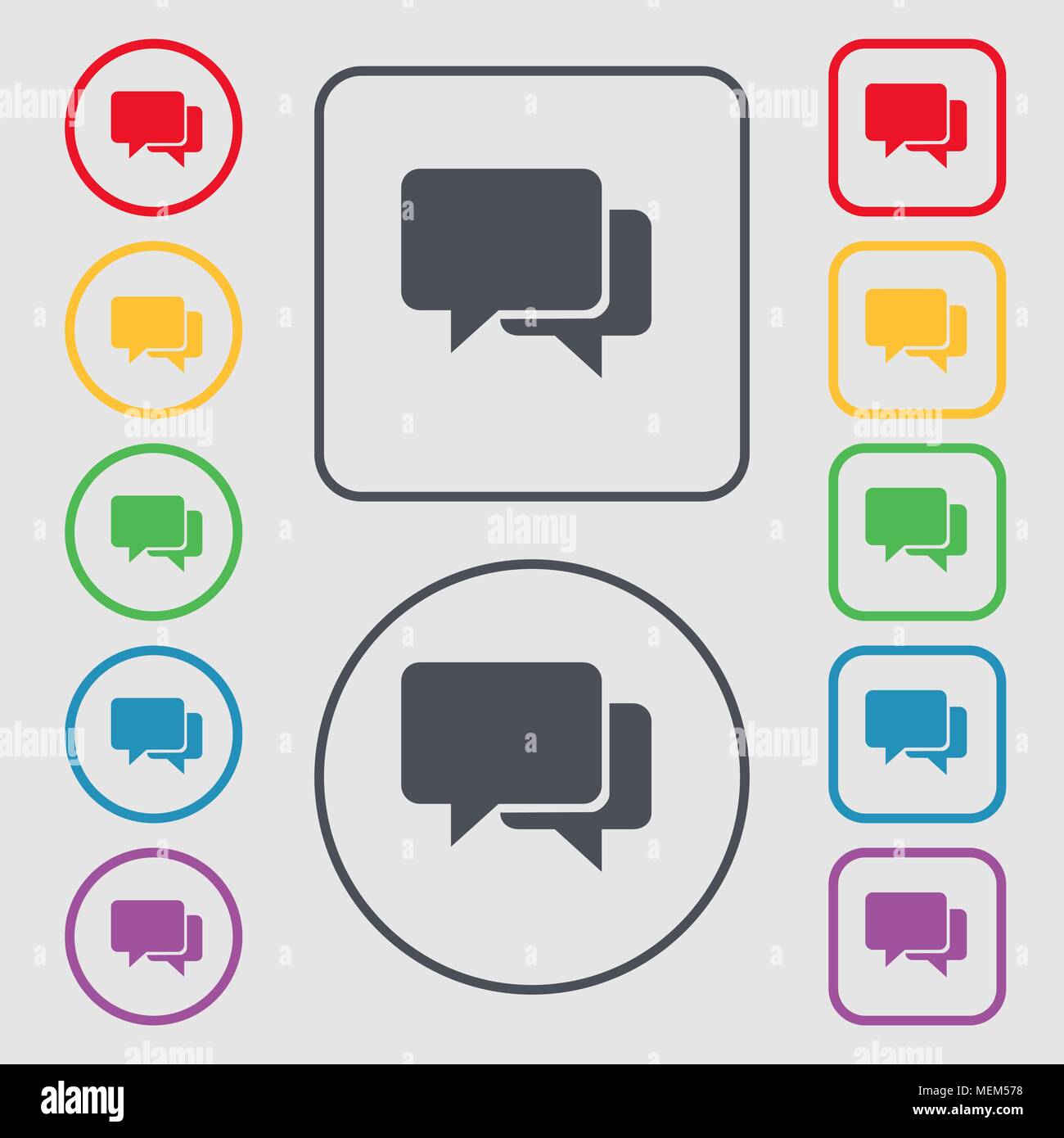 Speech bubbles icon sign. symbol on the Round and square buttons with ...