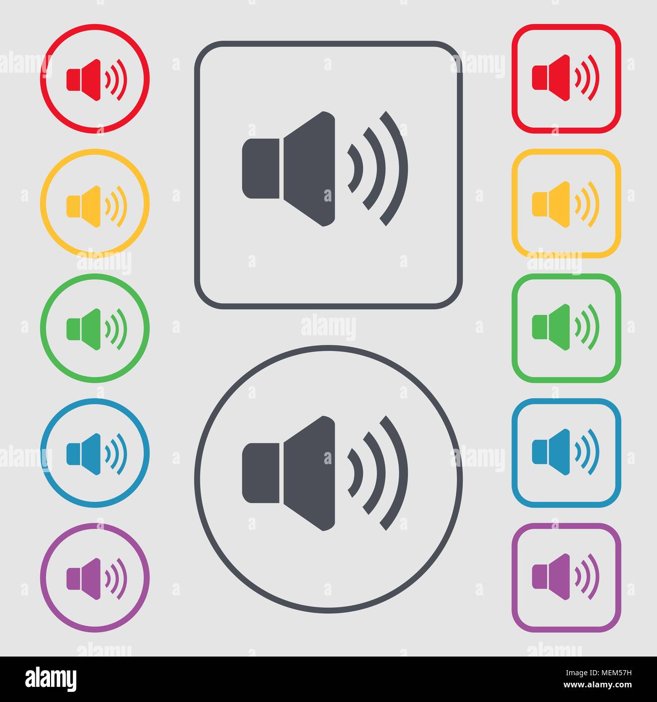 Speaker volume icon sign. symbol on the Round and square buttons with ...