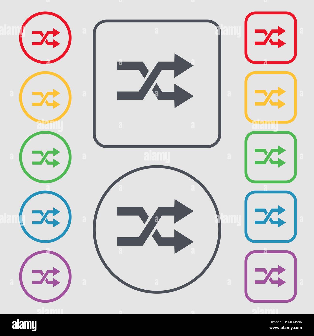 shuffle icon sign. symbol on the Round and square buttons with frame ...