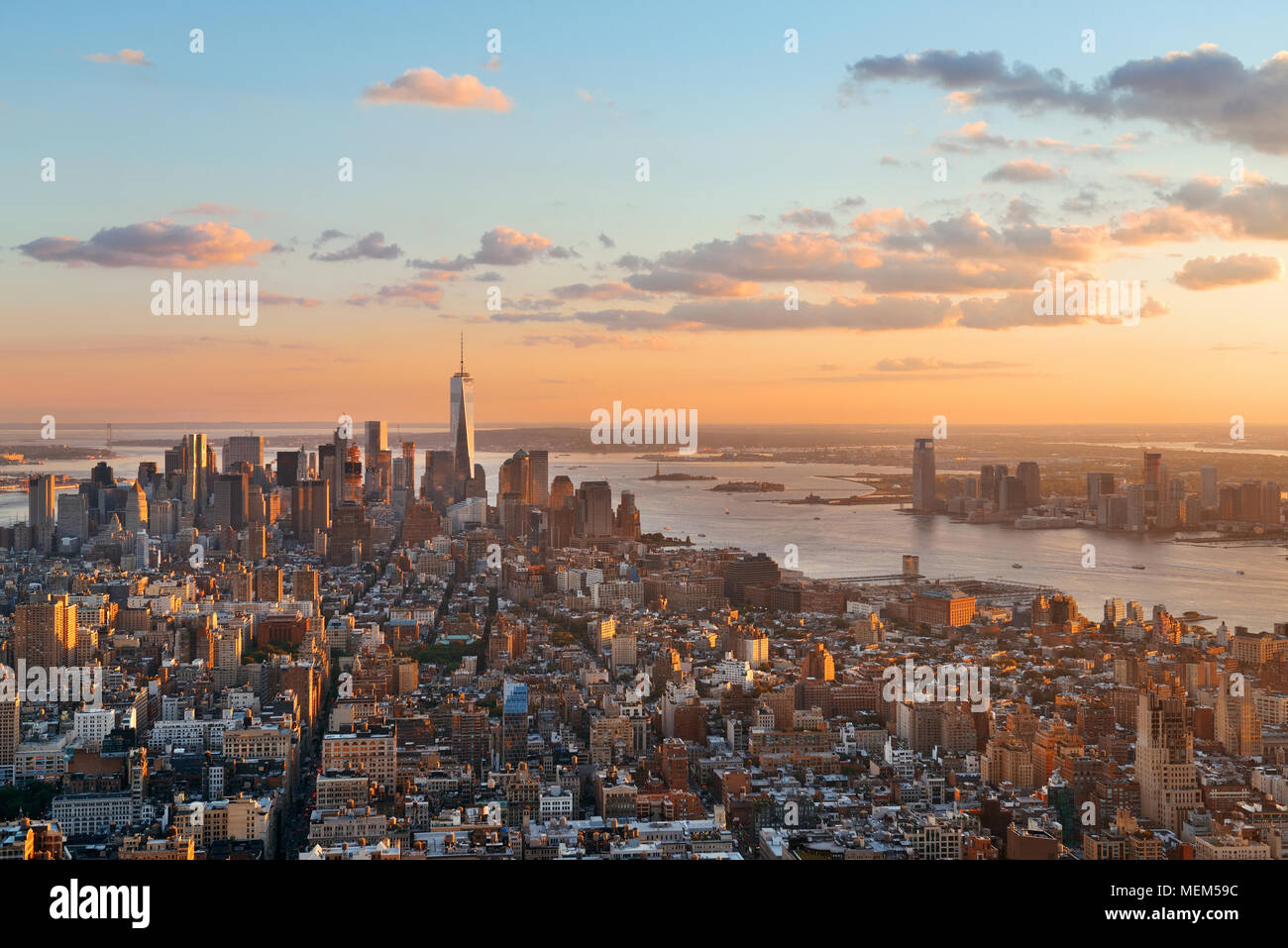 New York City downtown sunset with skyline view Stock Photo - Alamy