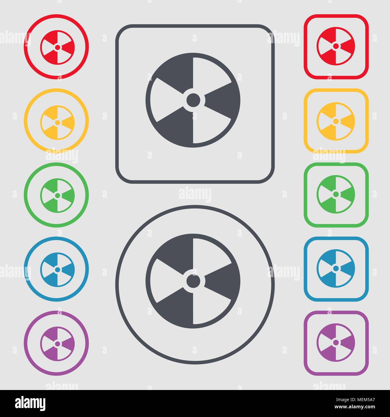radioactive icon sign. symbol on the Round and square buttons with ...