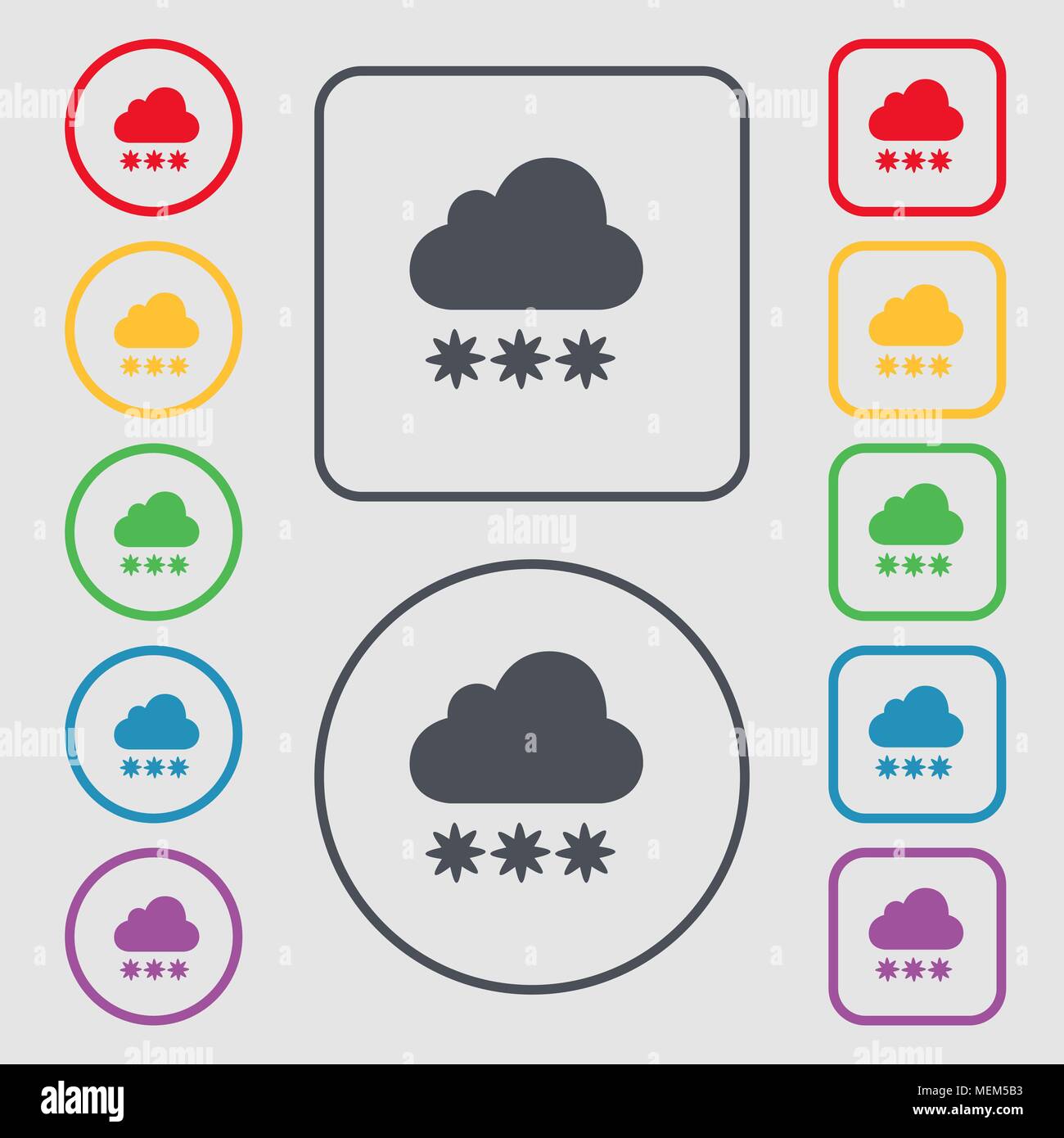 snow cloud icon sign. symbol on the Round and square buttons with frame ...