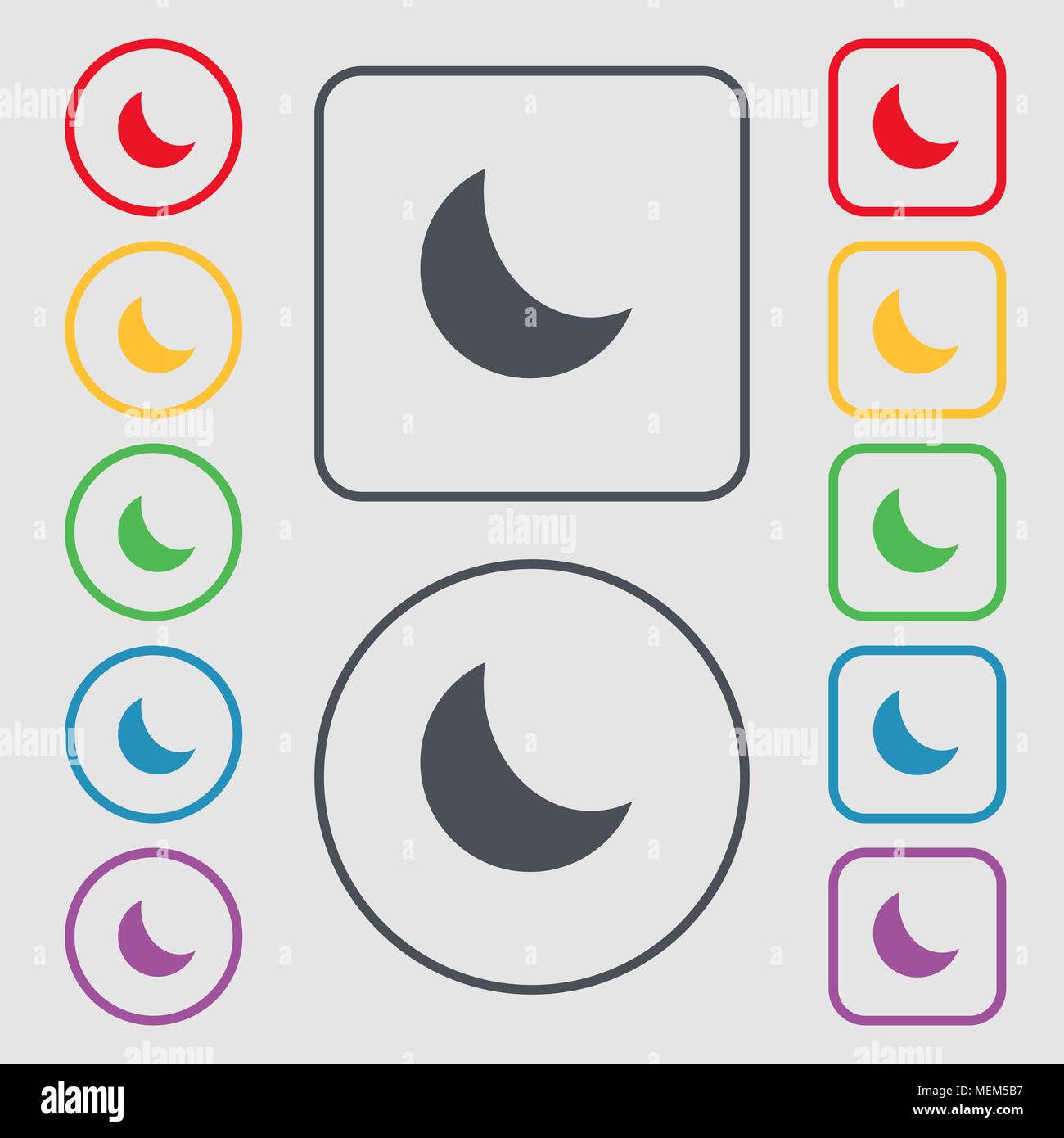 moon icon sign. symbol on the Round and square buttons with frame ...
