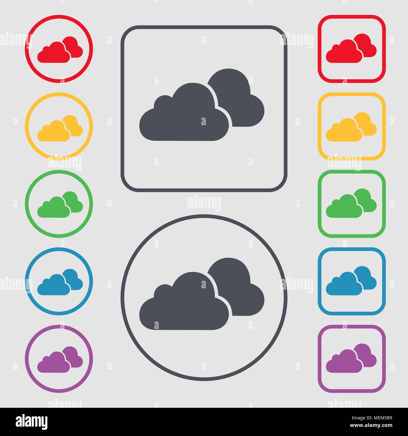 clouds icon sign. symbol on the Round and square buttons with frame ...