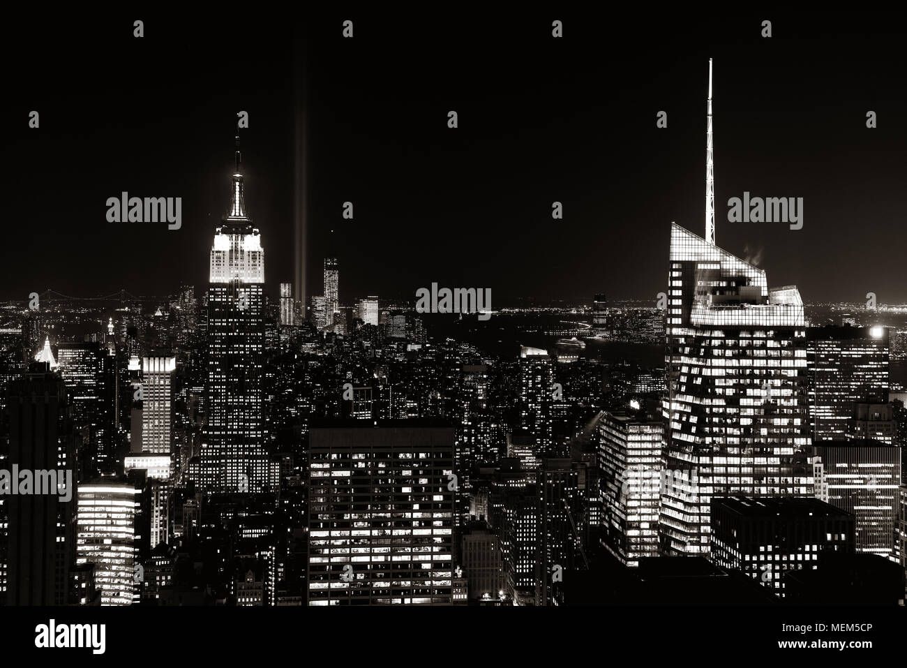 New York City night rooftop view with urban architectures Stock Photo ...