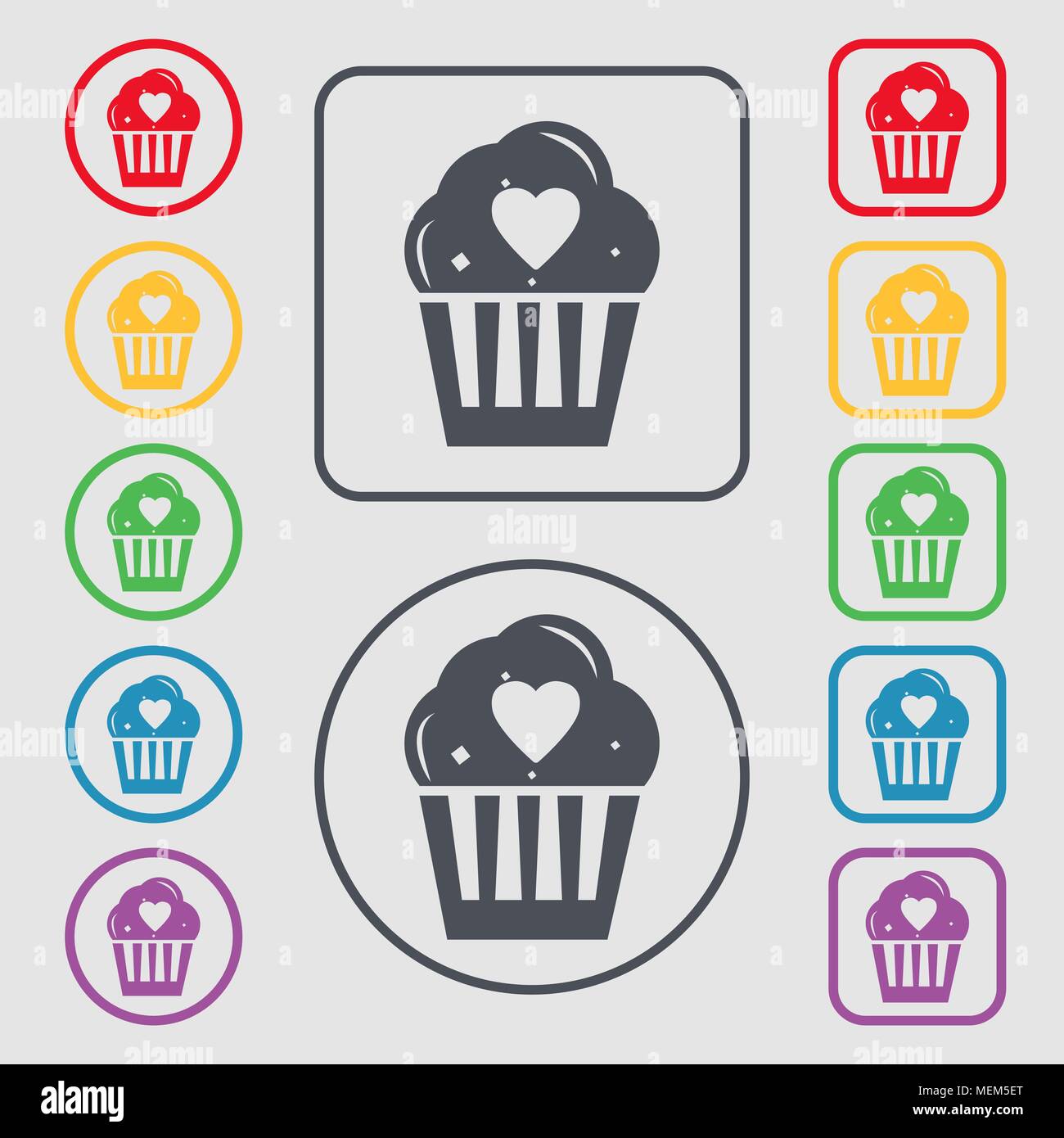 Cute Lovely Cupcake with Heart icon sign. symbol on the Round and ...