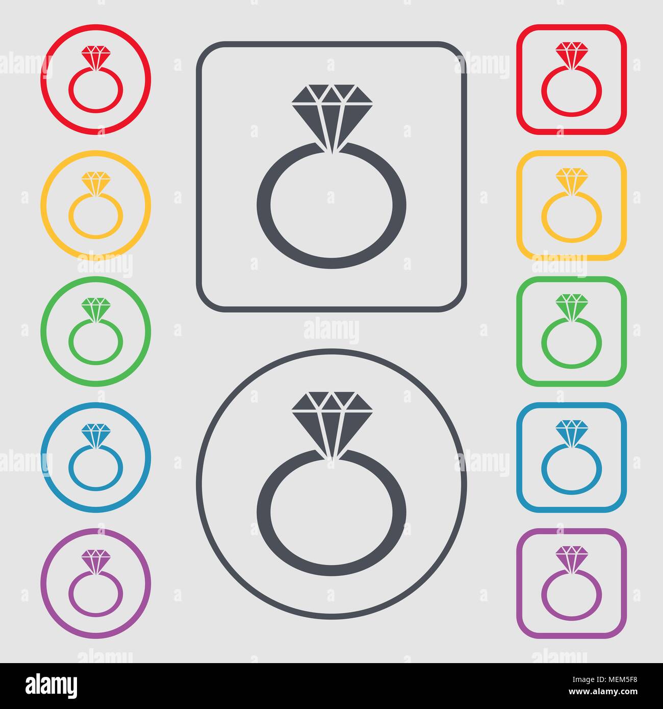 diamond ring icon sign. symbol on the Round and square buttons with ...