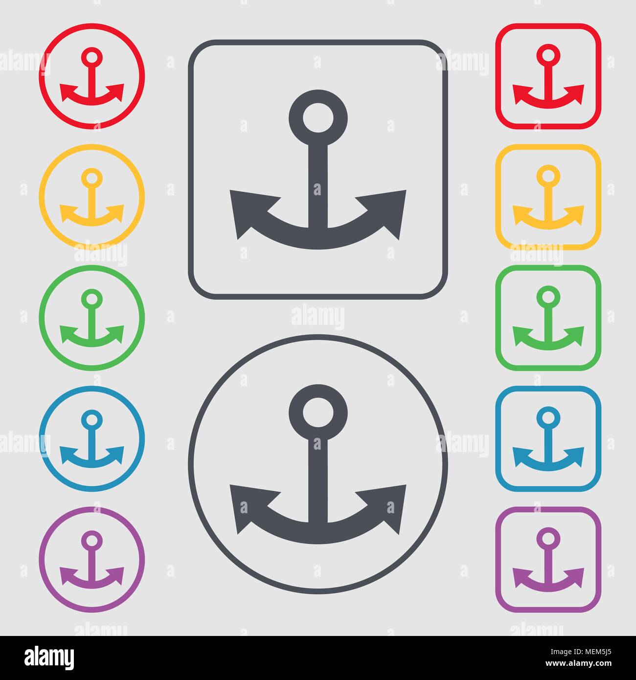 Anchor icon sign. symbol on the Round and square buttons with frame ...