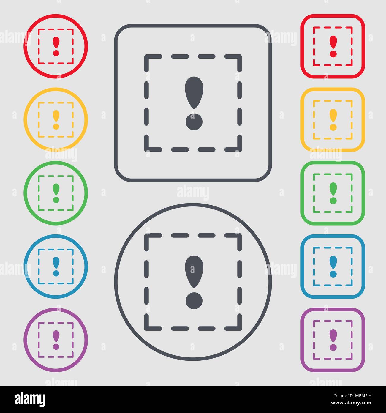 The exclamation point in a square icon sign. symbol on the Round and ...