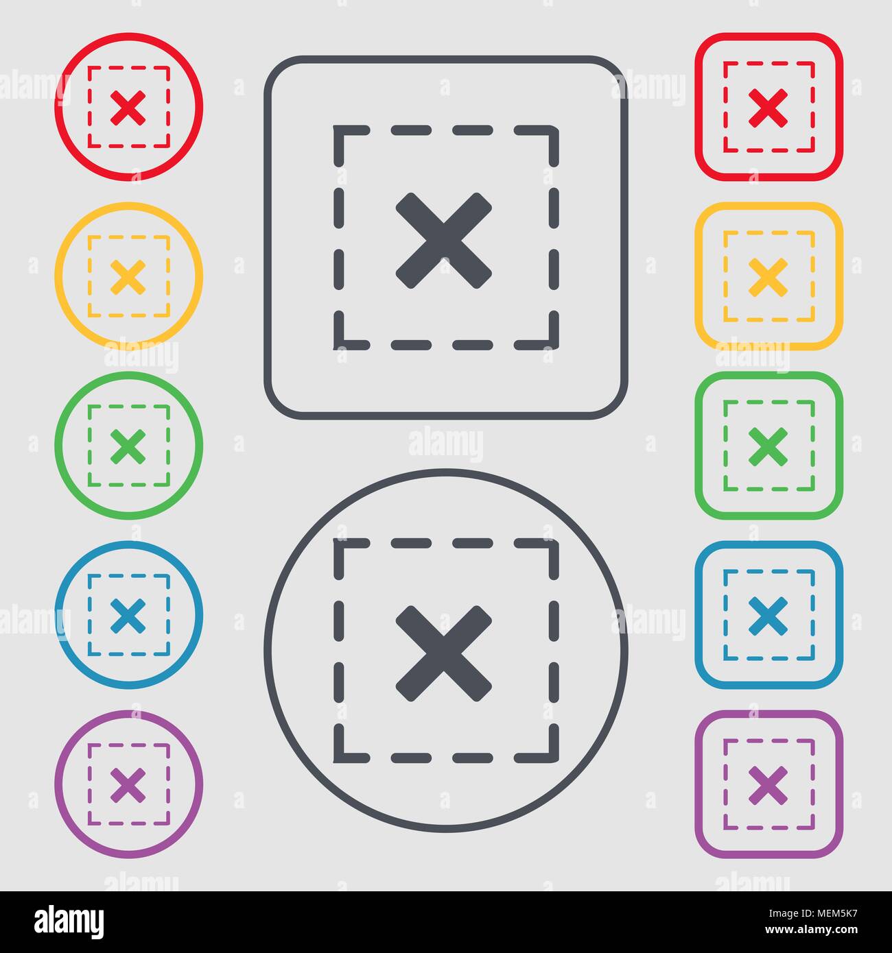 Cross in square icon sign. symbol on the Round and square buttons with ...