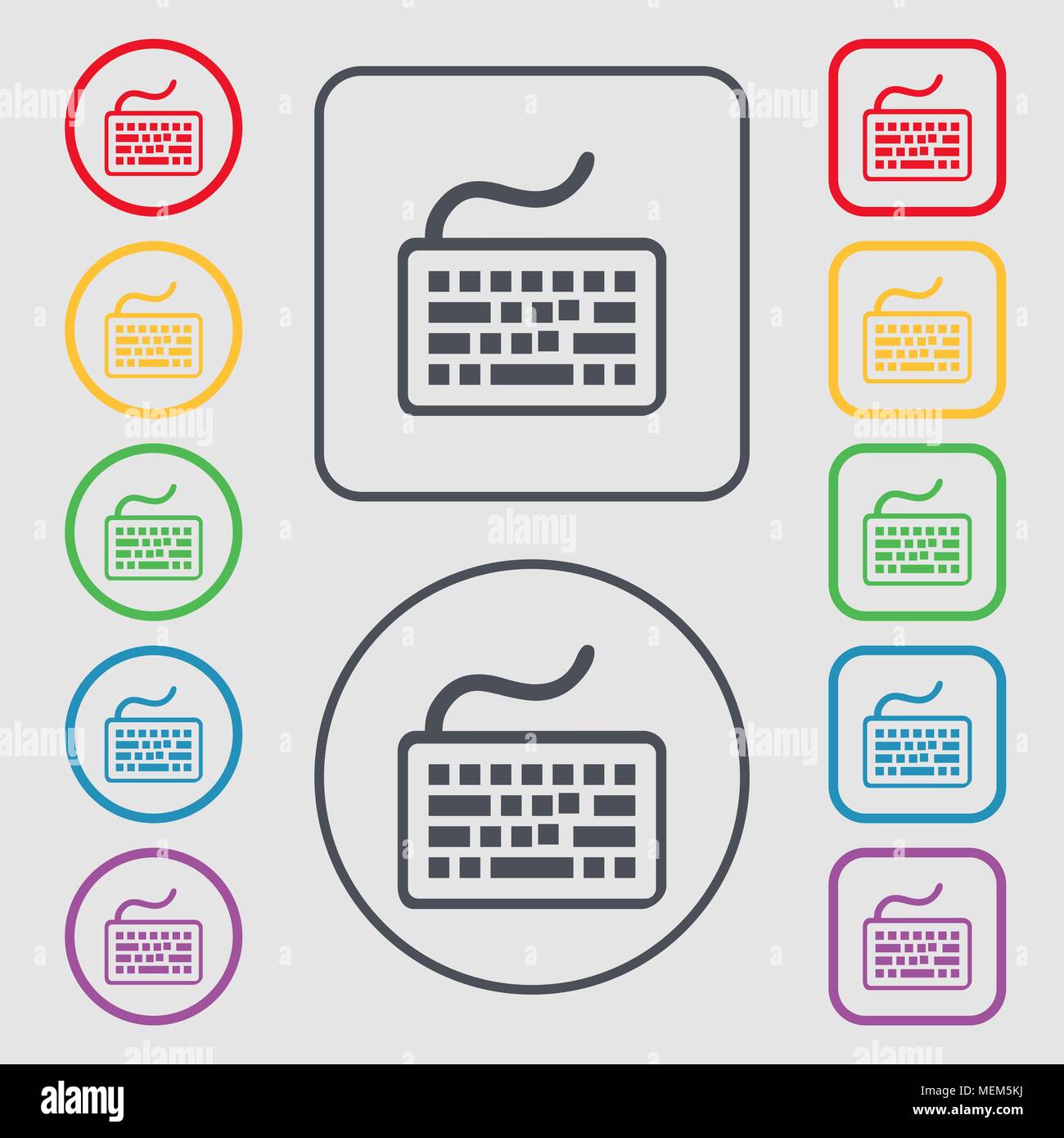 Keyboard icon sign. symbol on the Round and square buttons with frame ...