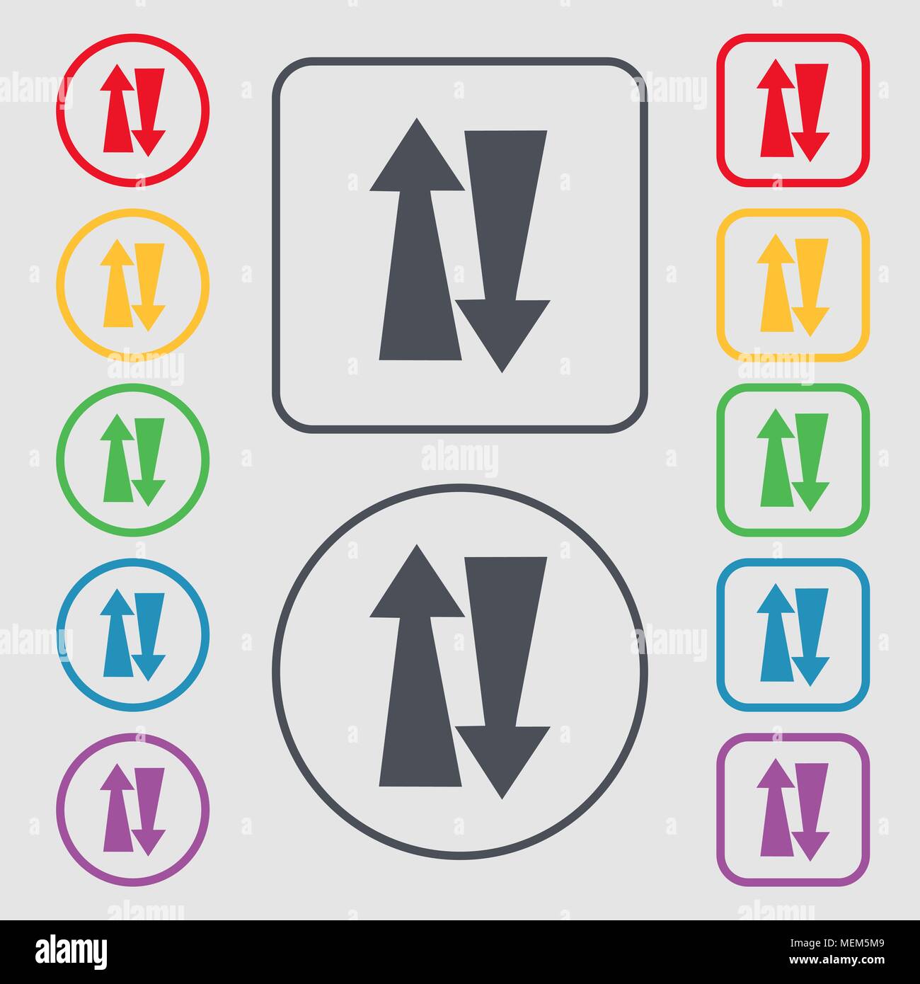Two way traffic, icon sign. symbol on the Round and square buttons with ...