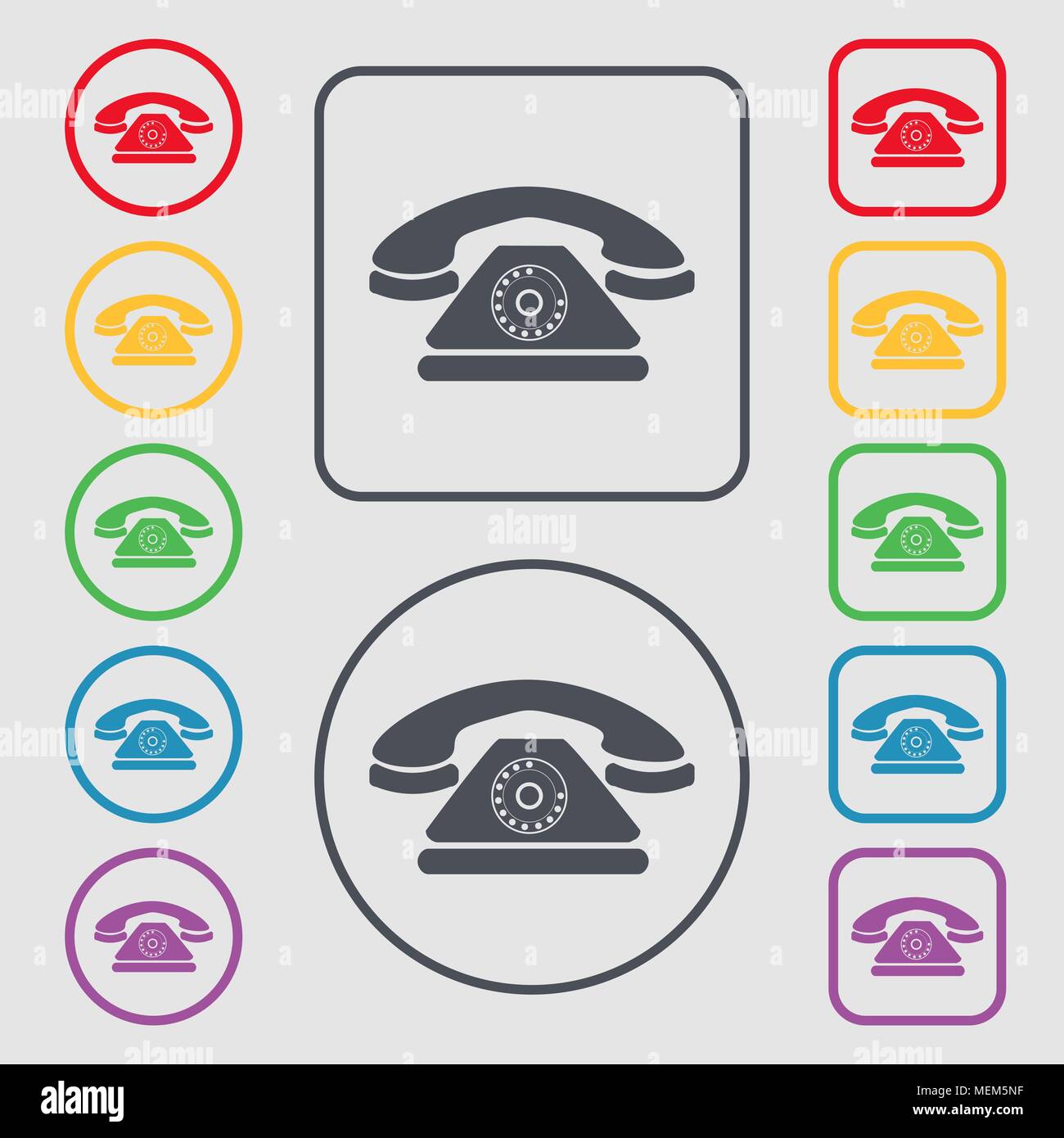 Retro telephone icon sign. symbol on the Round and square buttons with ...