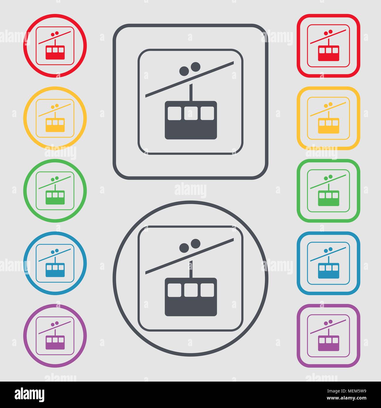 cable car line icon sign. symbol on the Round and square buttons with ...