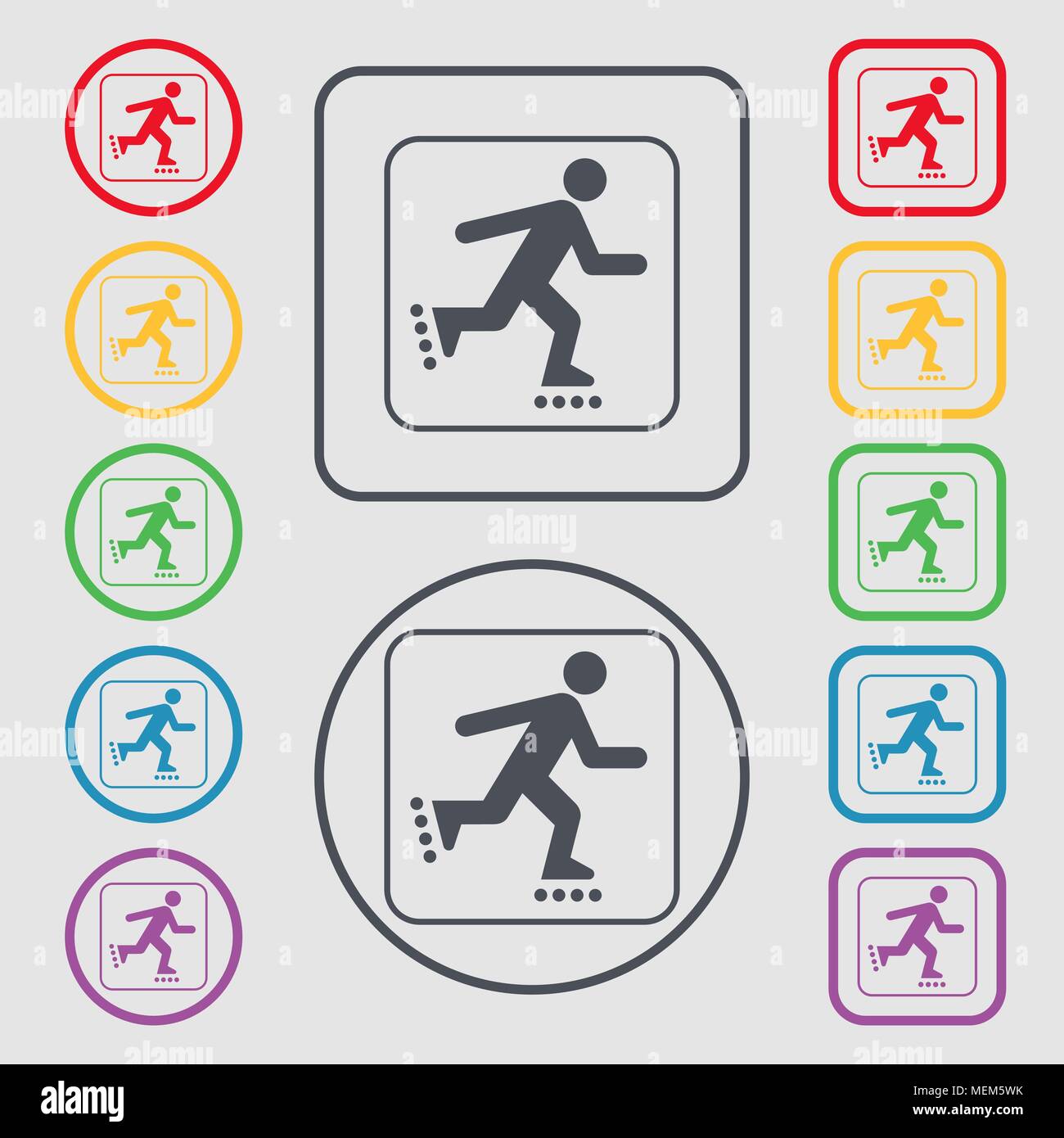 roller skating icon sign. symbol on the Round and square buttons with ...