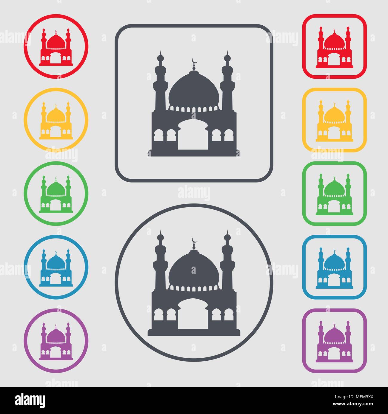 Turkish architecture, mosque icon sign. symbol on the Round and square ...