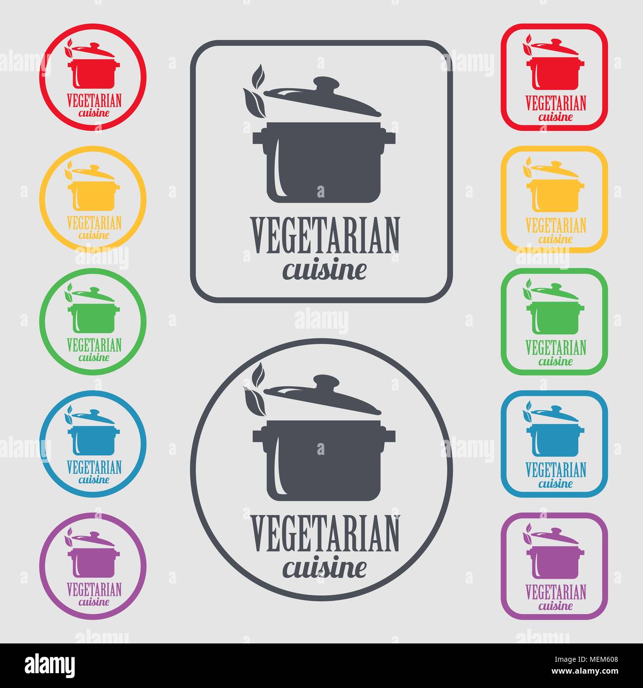vegetarian cuisine icon sign. symbol on the Round and square buttons ...