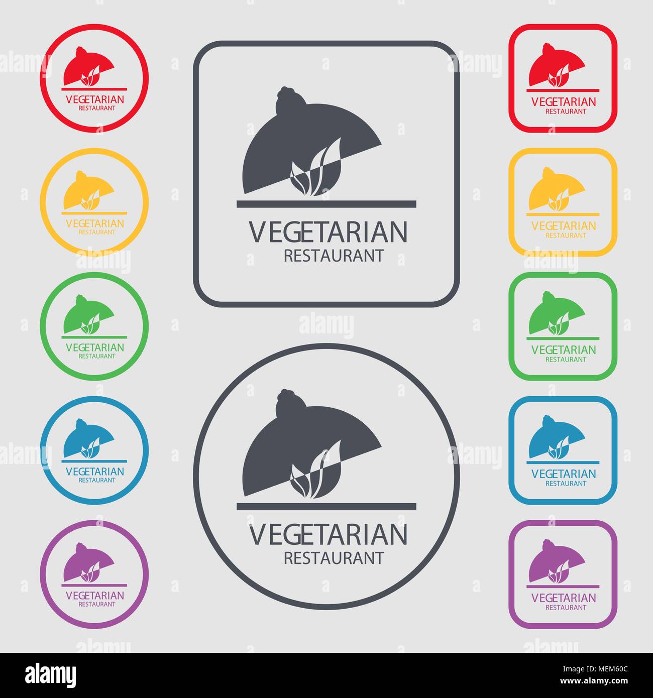 vegetarian restaurant icon sign. symbol on the Round and square buttons ...
