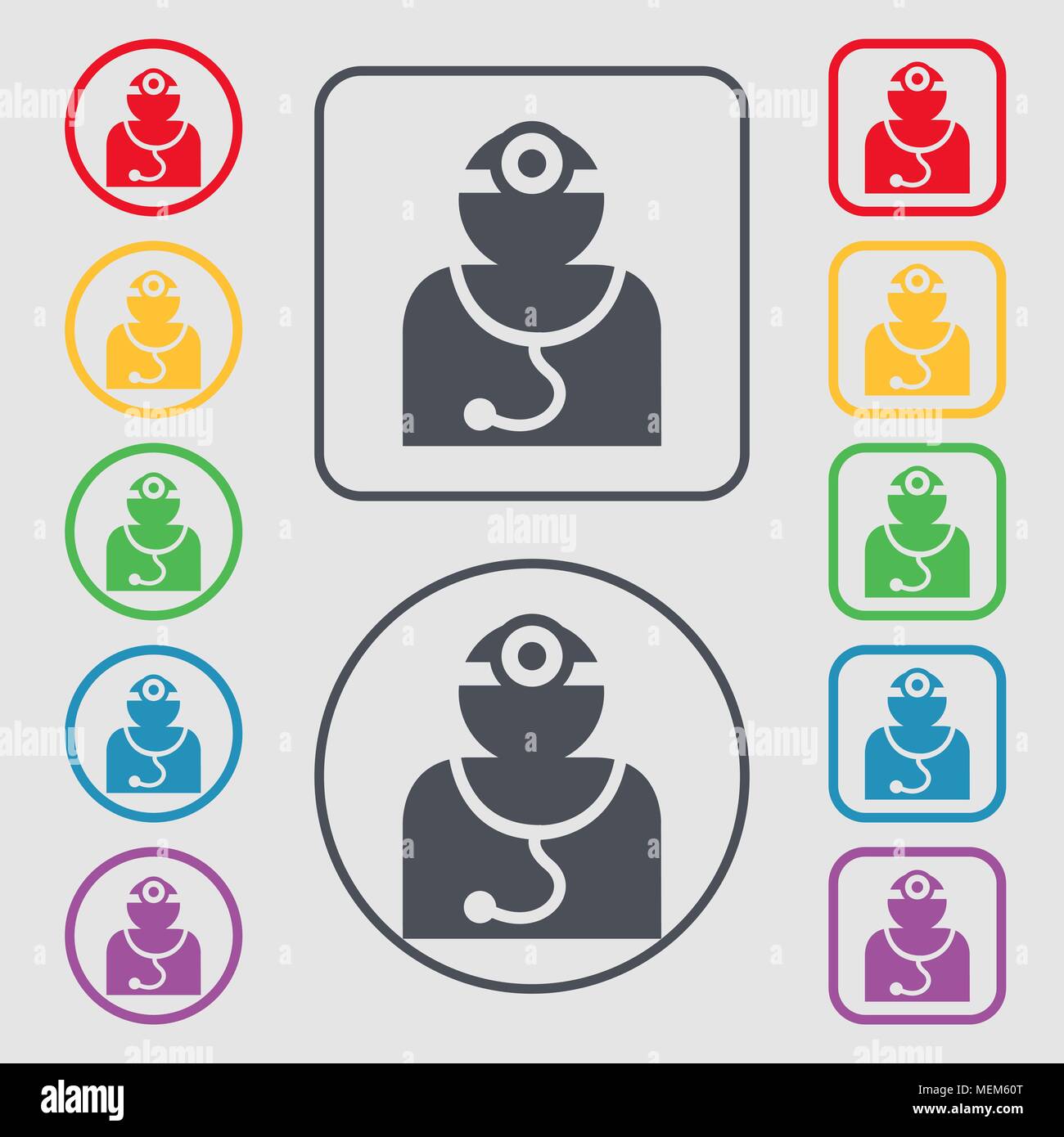 Doctor with stethoscope around his neck icon sign. symbol on the Round ...