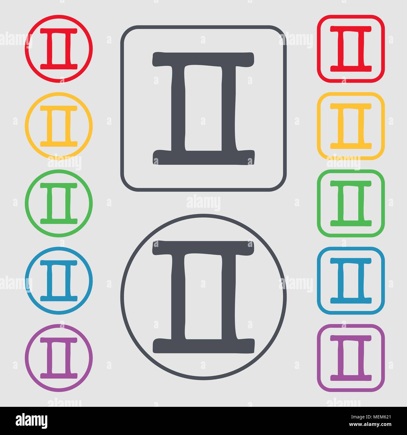 Gemini icon sign. symbol on the Round and square buttons with frame ...