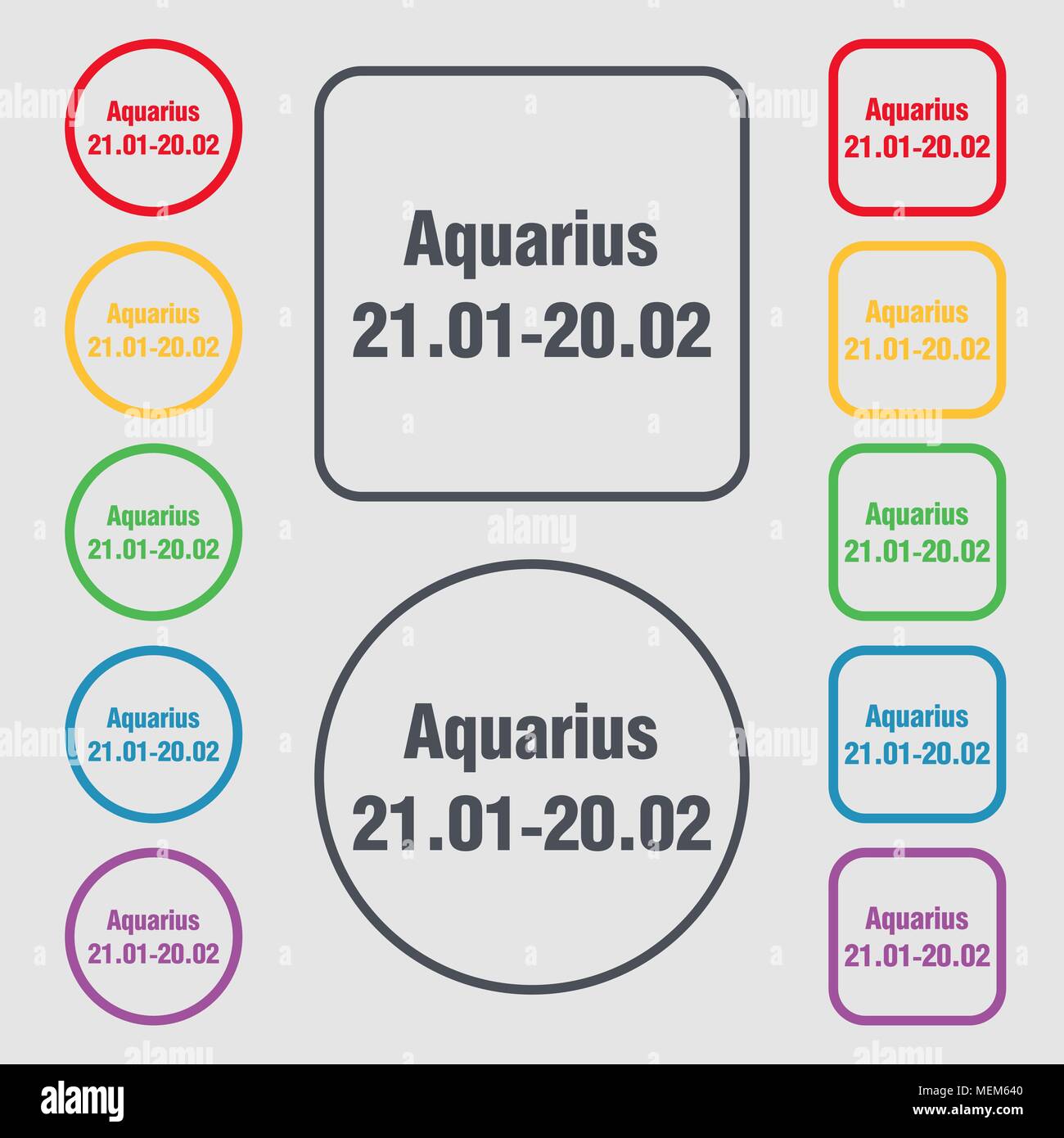 Aquarius icon sign. symbol on the Round and square buttons with frame ...