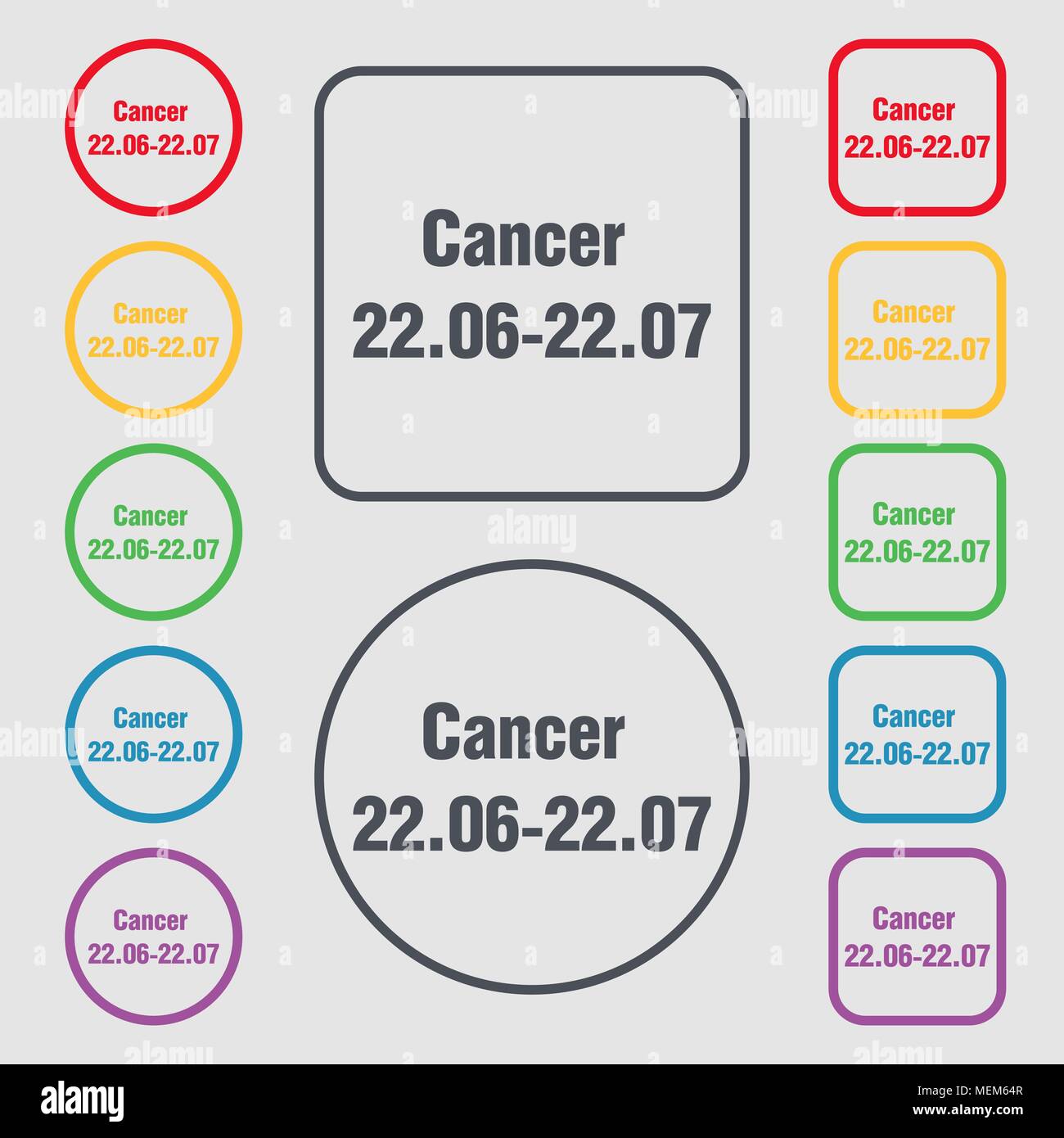 zodiac Cancer icon sign. symbol on the Round and square buttons with ...