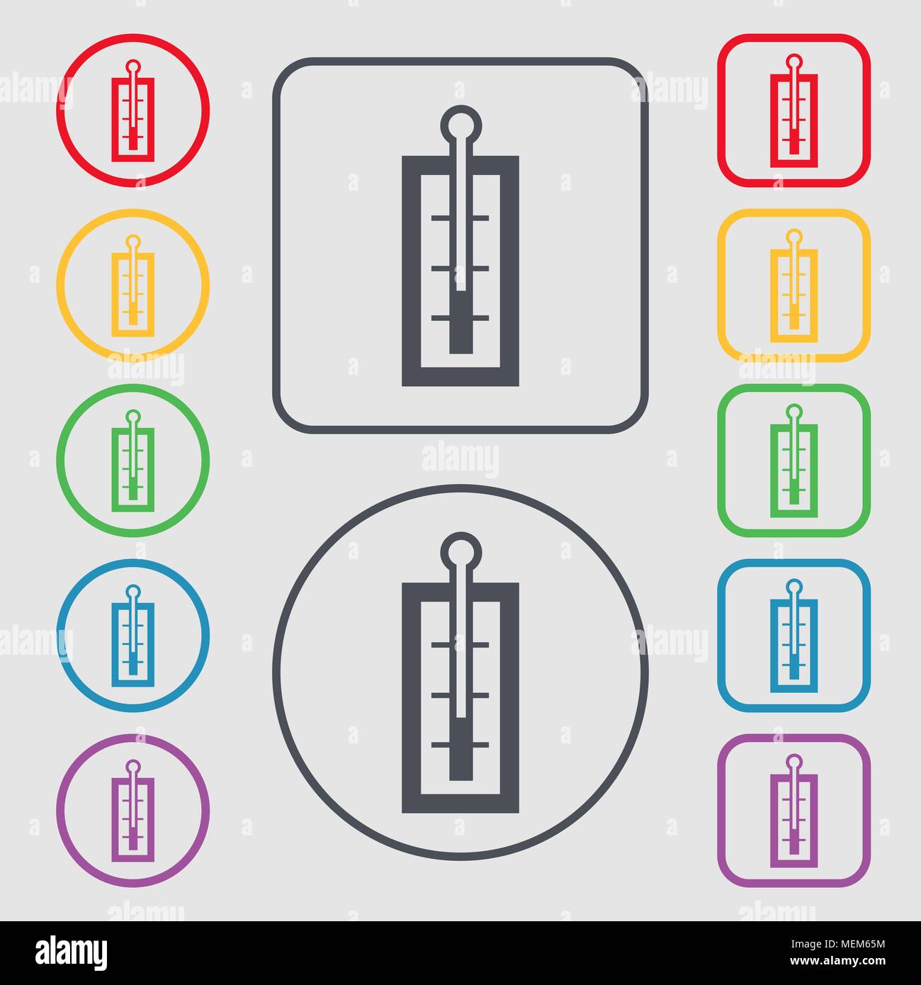 Thermometer icon sign. symbol on the Round and square buttons with ...