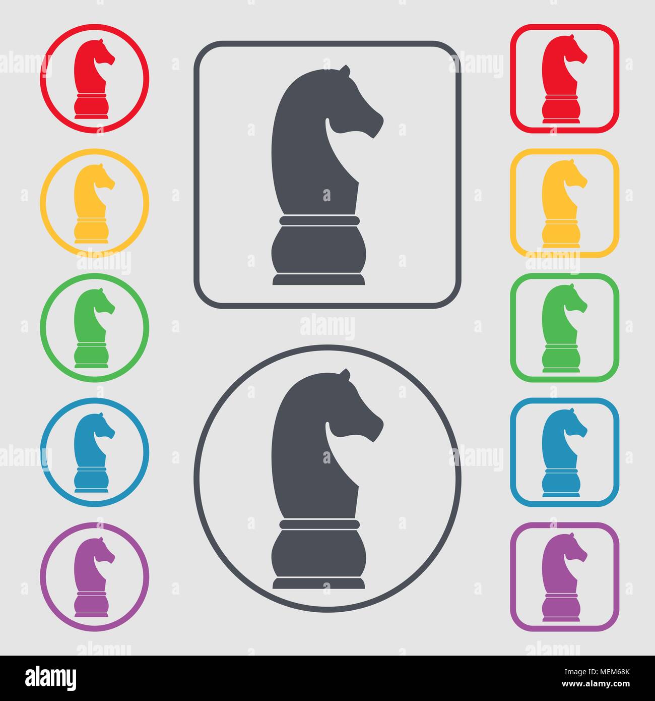 Chess knight icon sign. symbol on the Round and square buttons with ...