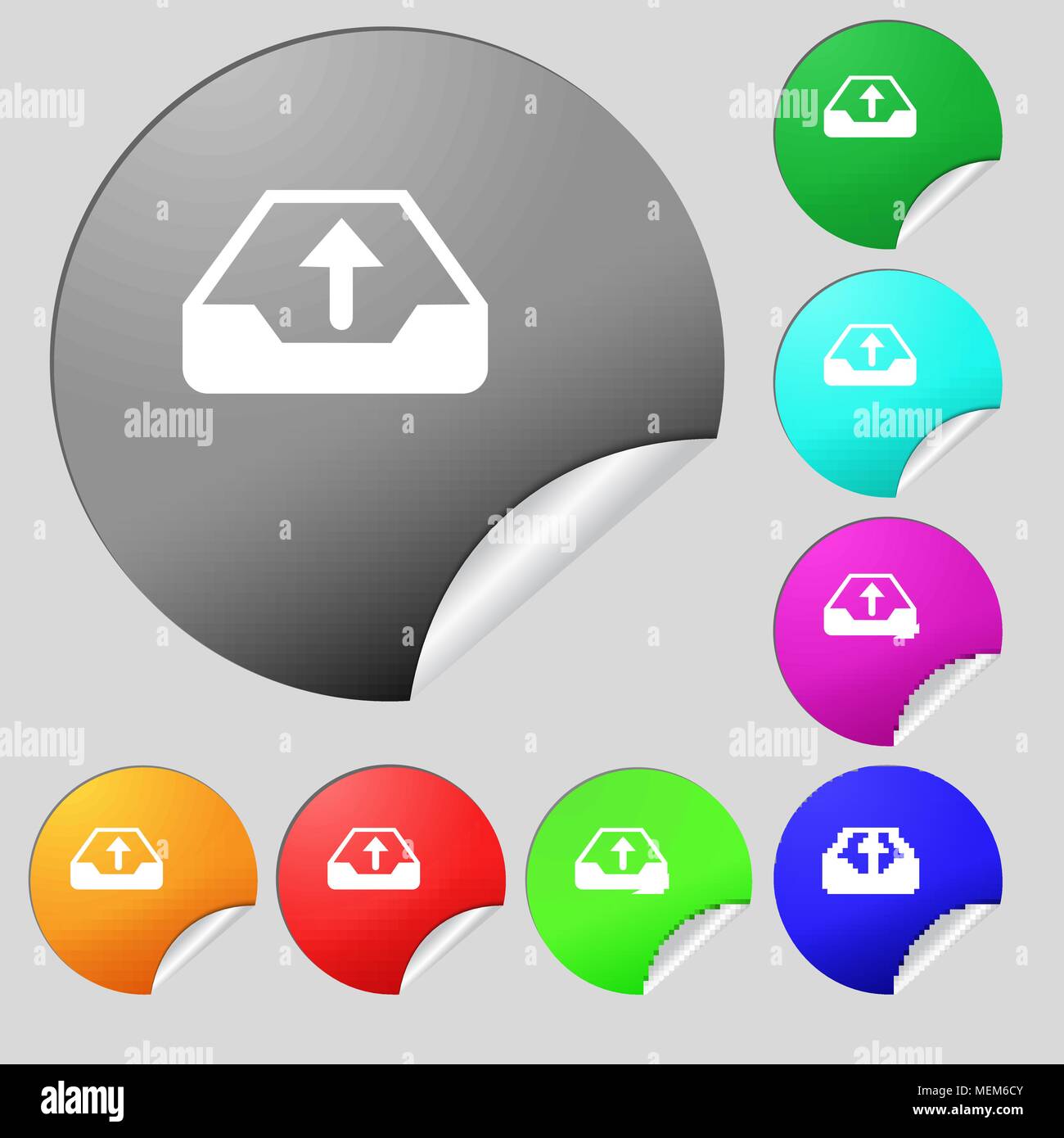 Backup icon sign. Set of eight multi colored round buttons, stickers ...