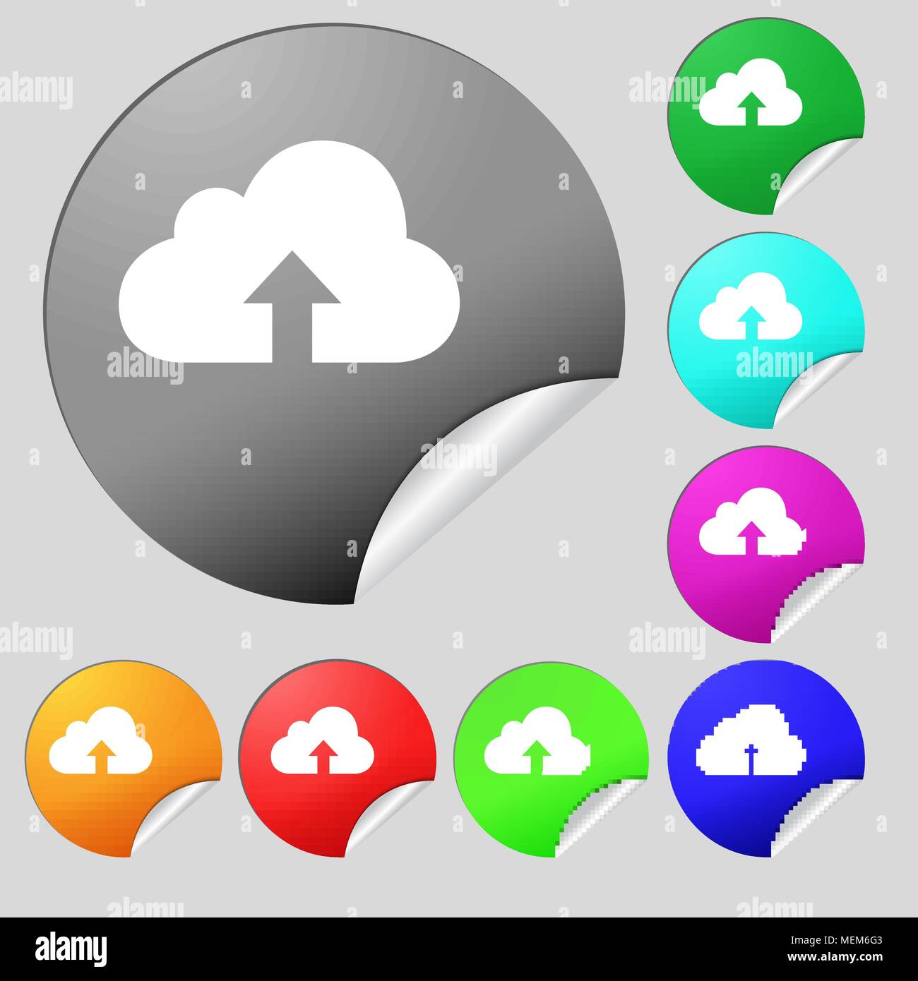 Backup icon sign. Set of eight multi colored round buttons, stickers ...