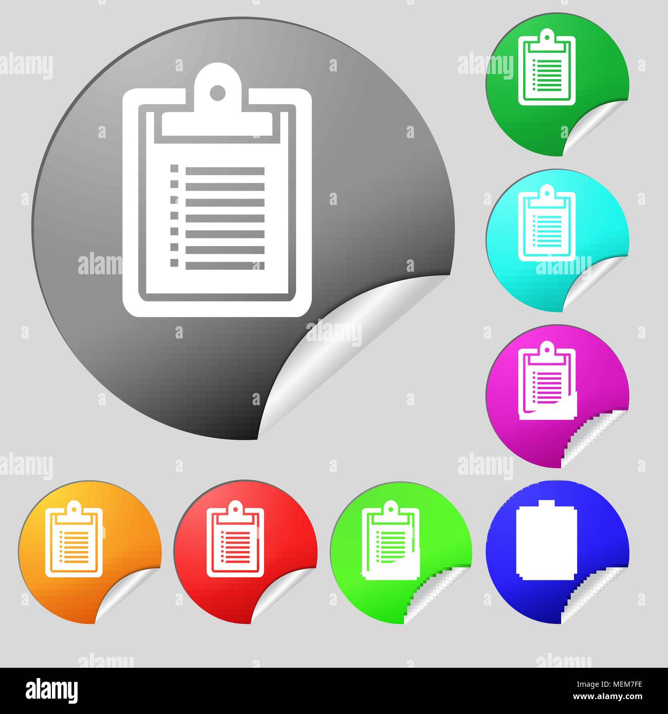notebook icon sign. Set of eight multi colored round buttons, stickers ...