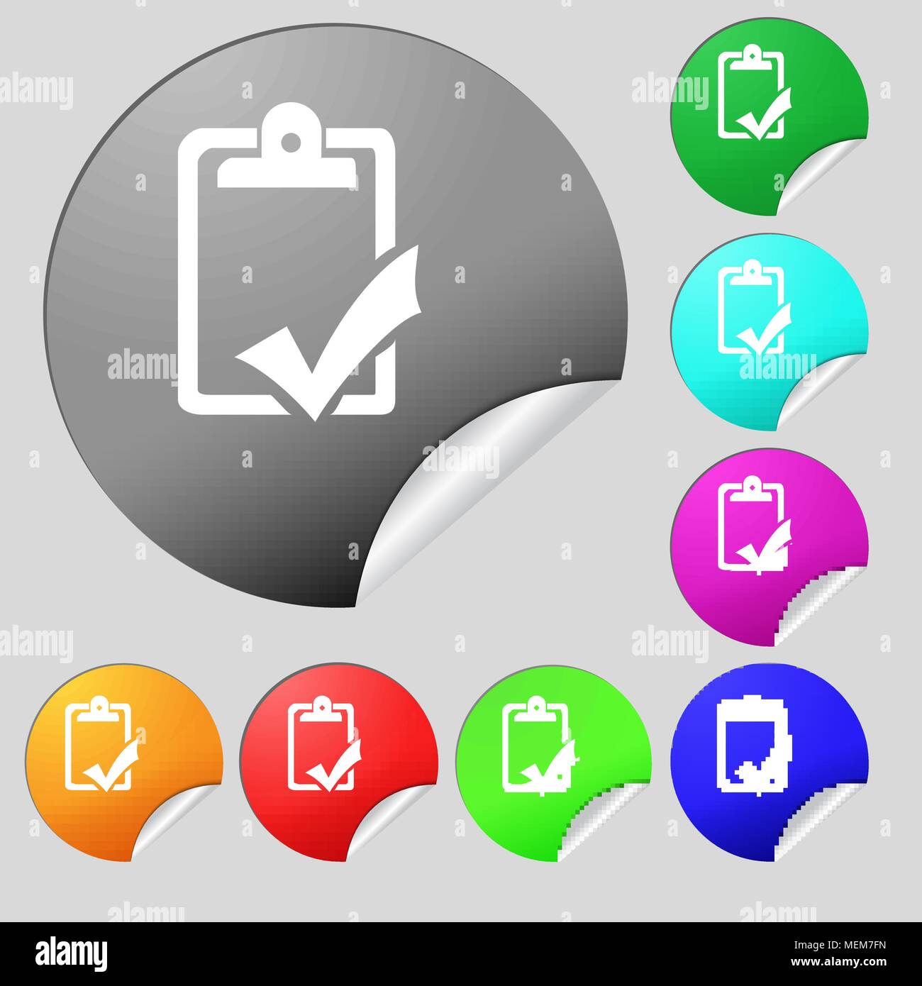 Document grammar control, Test, work complete icon sign. Set of eight ...