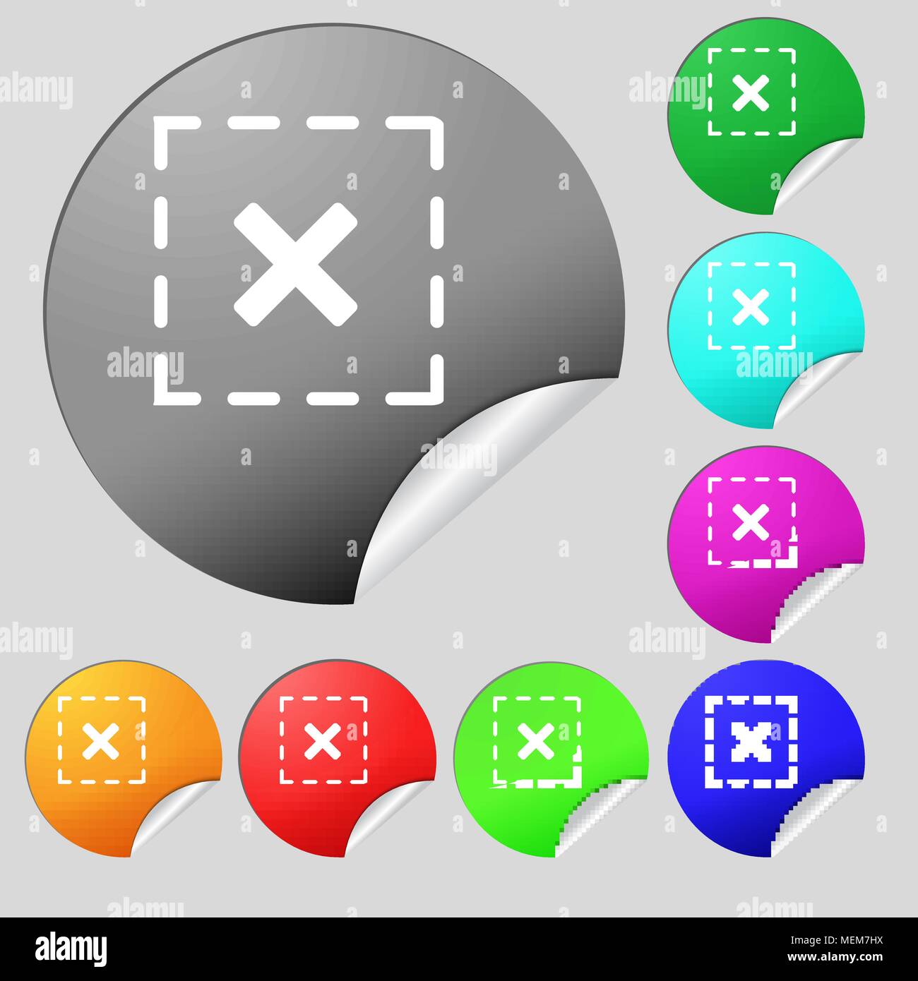 Cross in square icon sign. Set of eight multi colored round buttons ...
