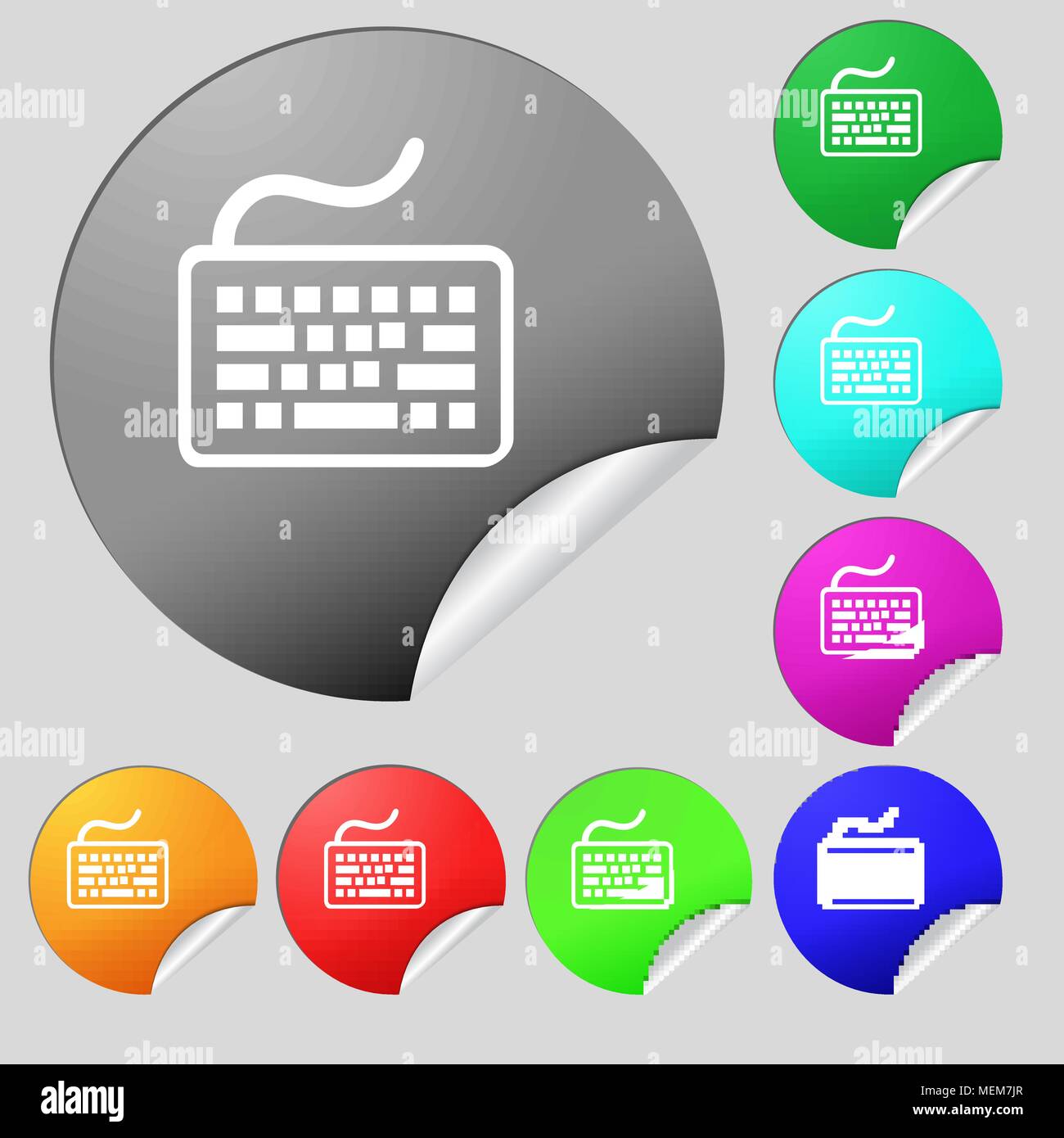 Keyboard icon sign. Set of eight multi colored round buttons, stickers ...