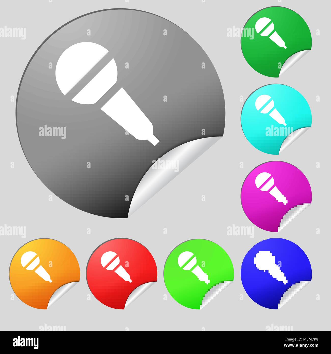 Microphone icon sign. Set of eight multi colored round buttons ...