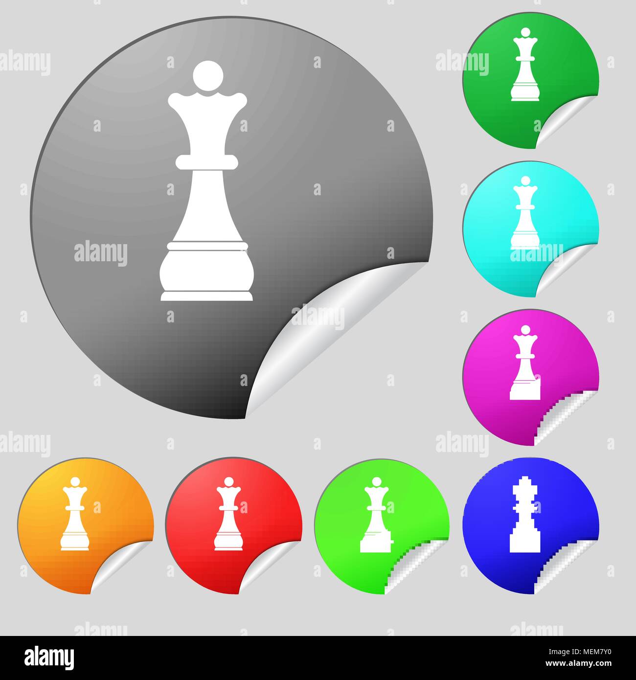 Chess Queen icon sign. Set of eight multi colored round buttons ...