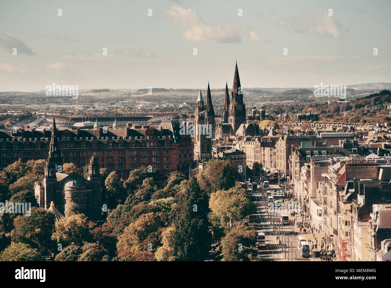 Edinburgh city rooftop view with historical architectures. United ...