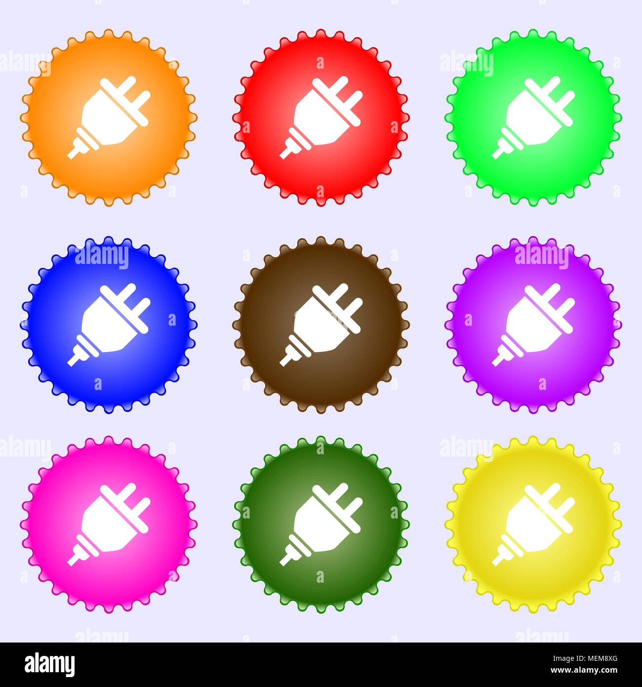 plug icon sign. A set of nine different colored labels. Vector ...