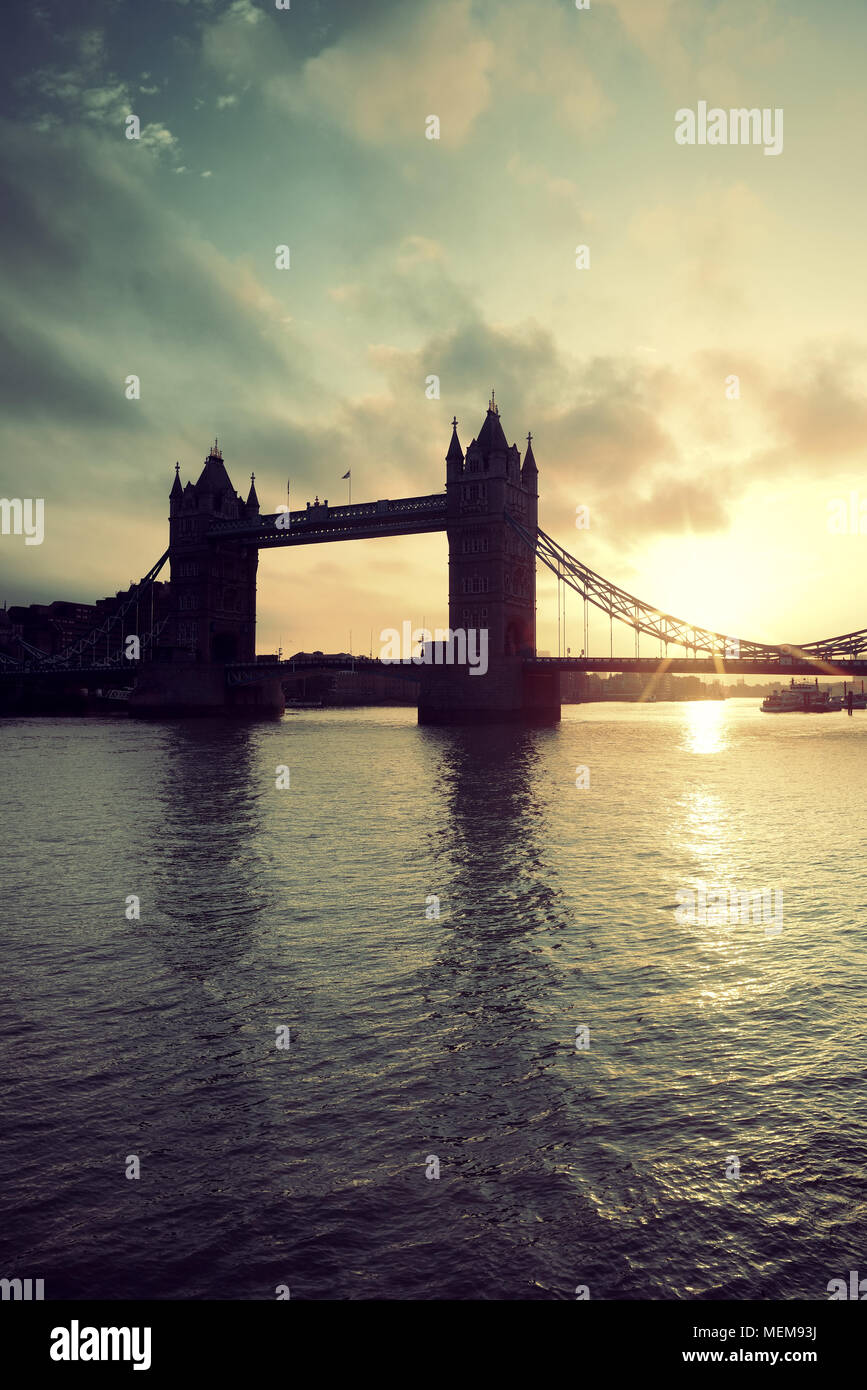 Tower Bridge silhouette over Thames River in London Stock Photo - Alamy