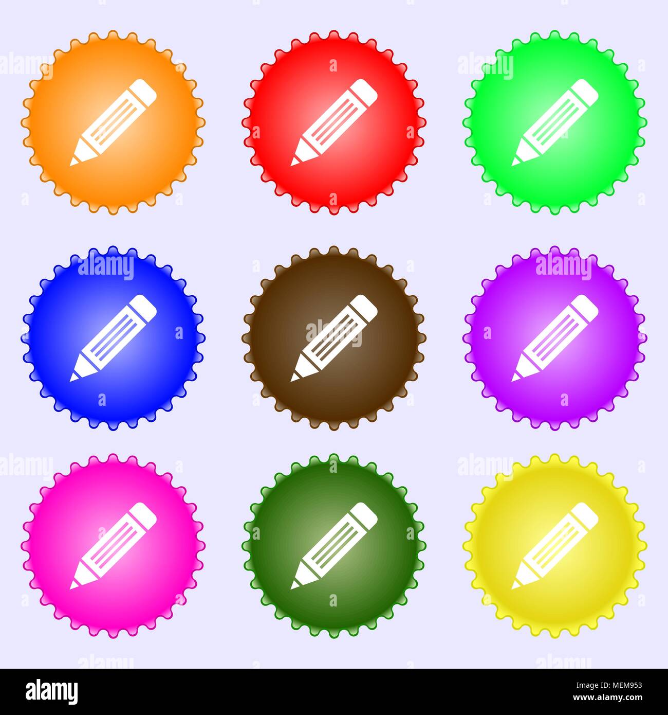 pen icon sign. A set of nine different colored labels. Vector ...