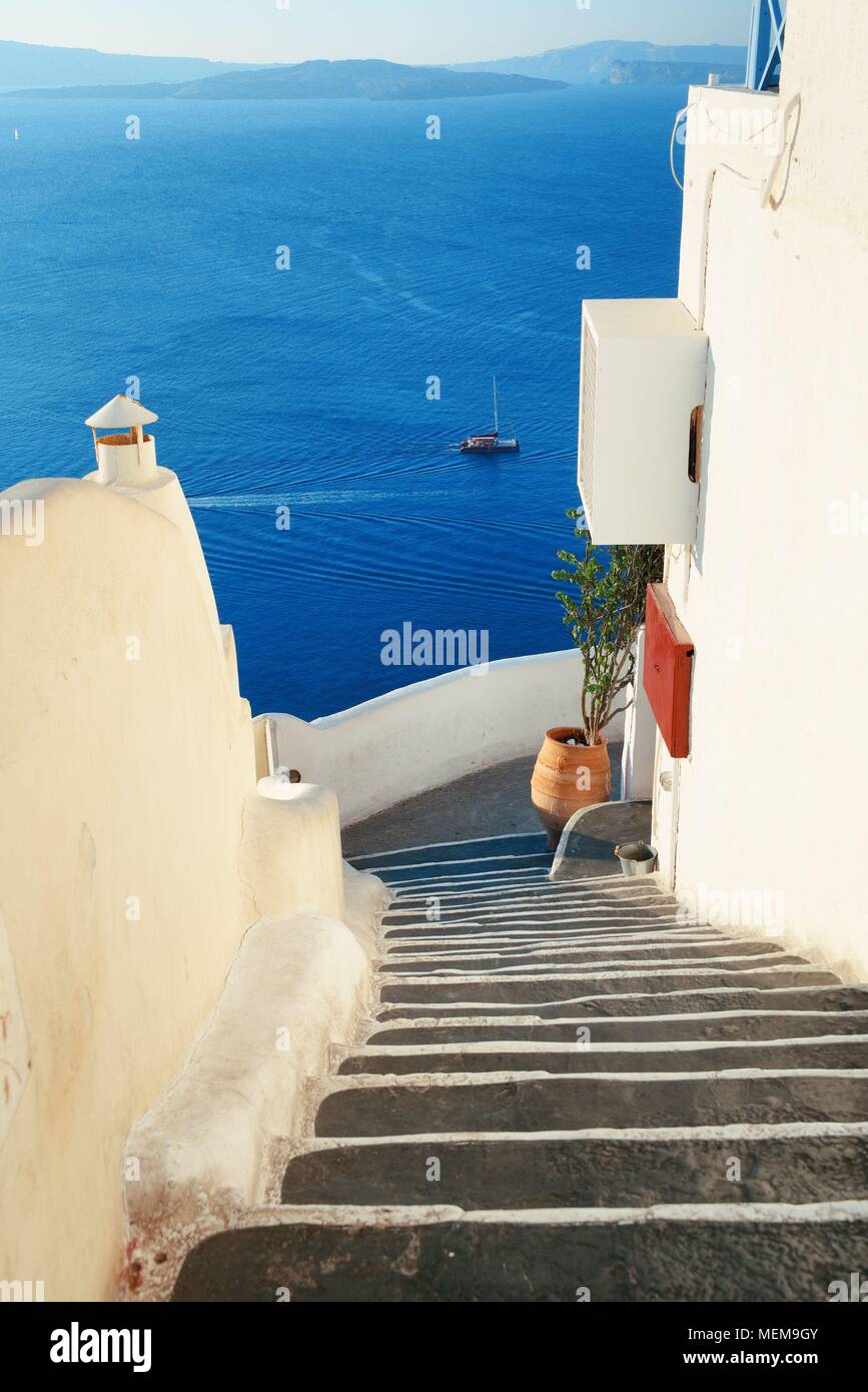 Santorini island street view in Greece Stock Photo - Alamy