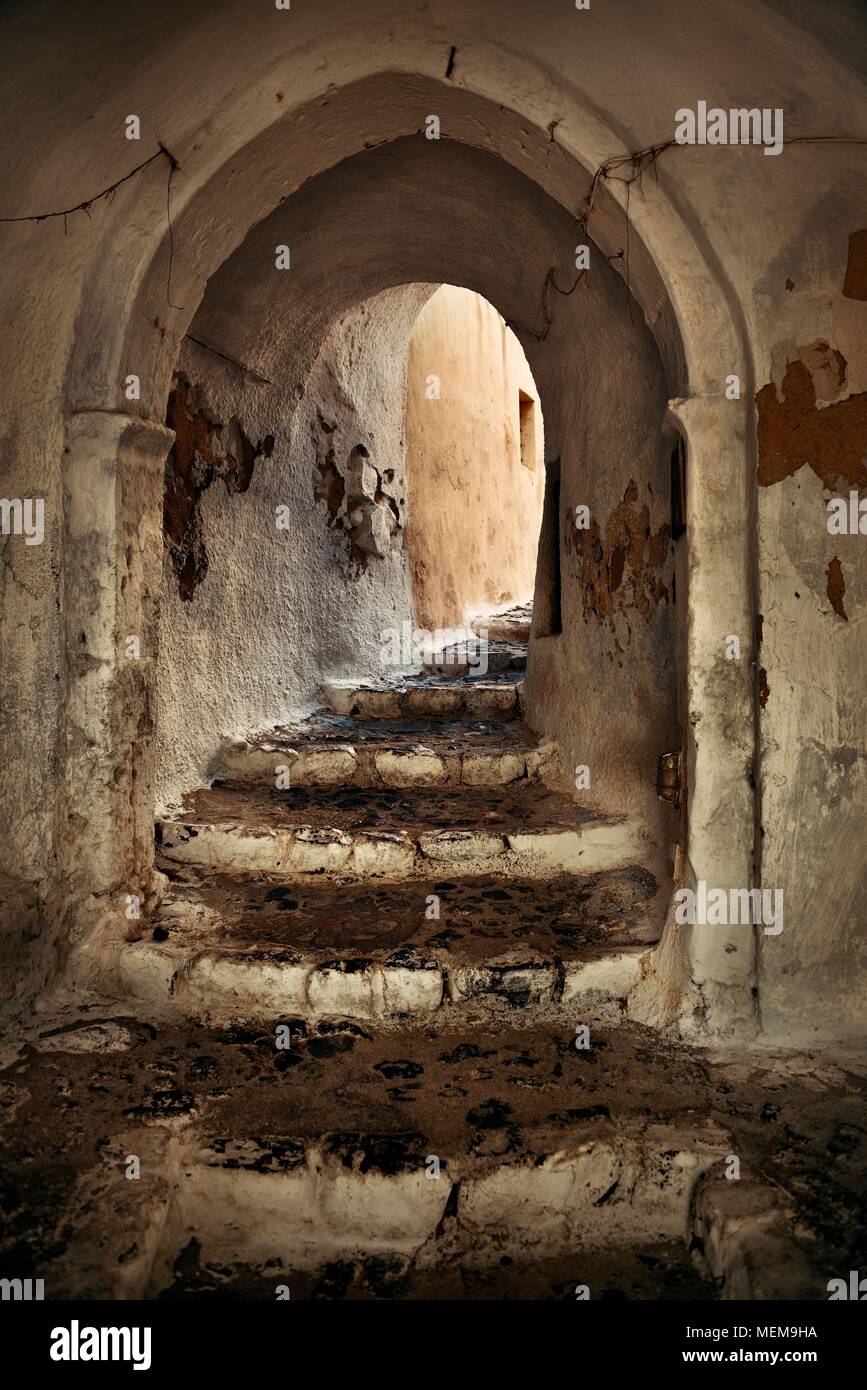 Santorini island old walkway in Greece Stock Photo - Alamy